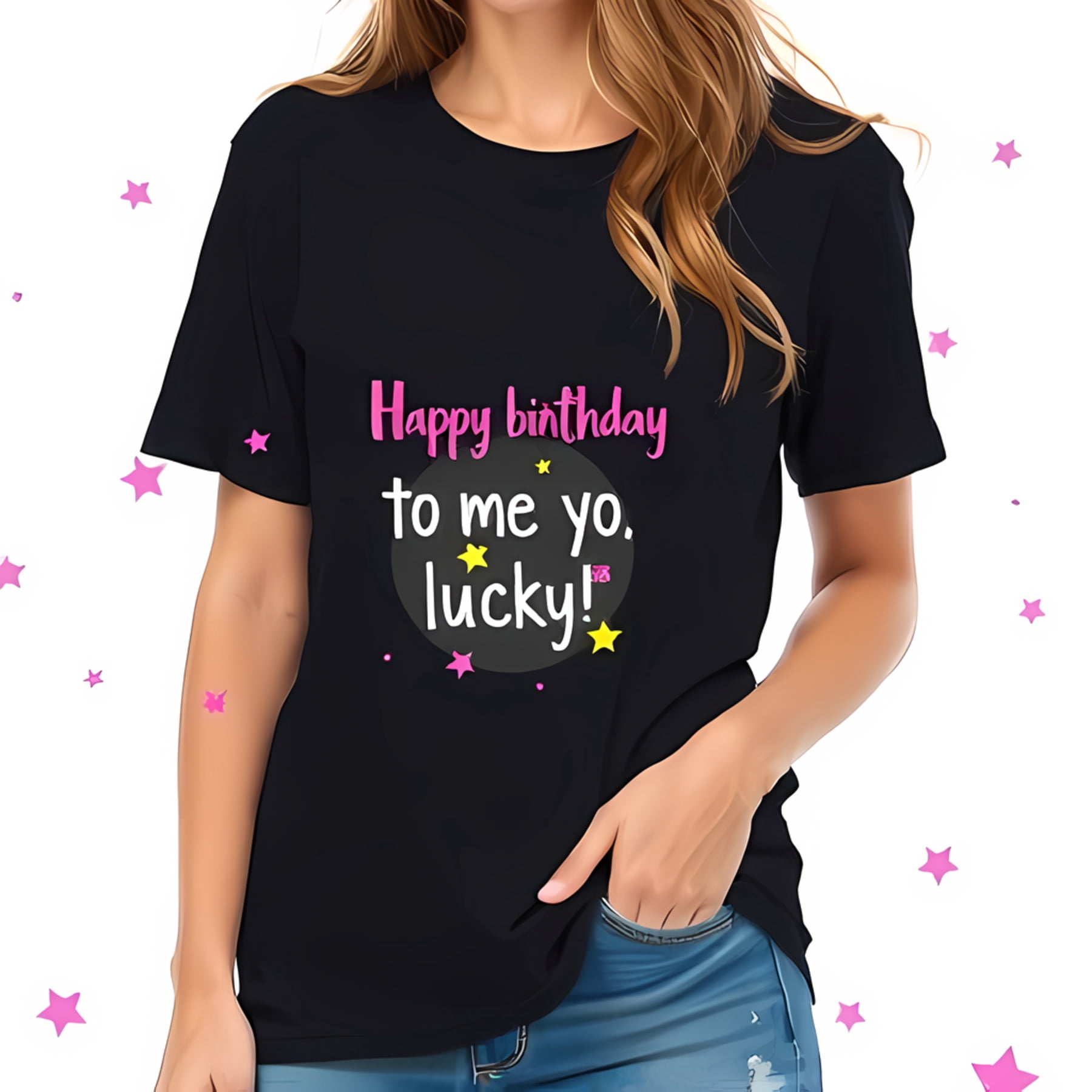 Casual Cotton Short Sleeve T-Shirt with Colorful 'Happy Birthday to Me ...