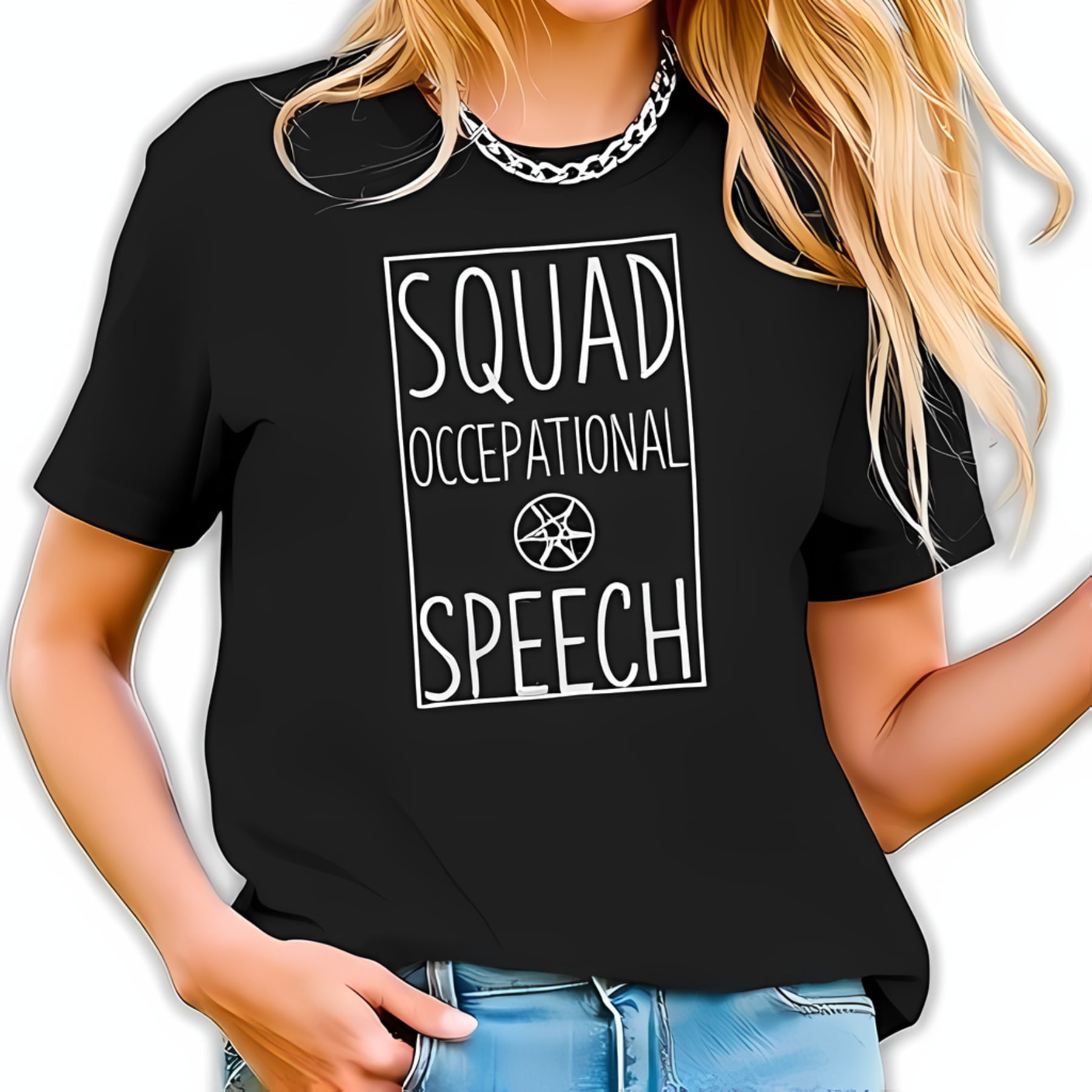 Casual Cotton Short Sleeve T-Shirt with Edgy 'SQUAD OCCUPATIONAL SPEECH ...