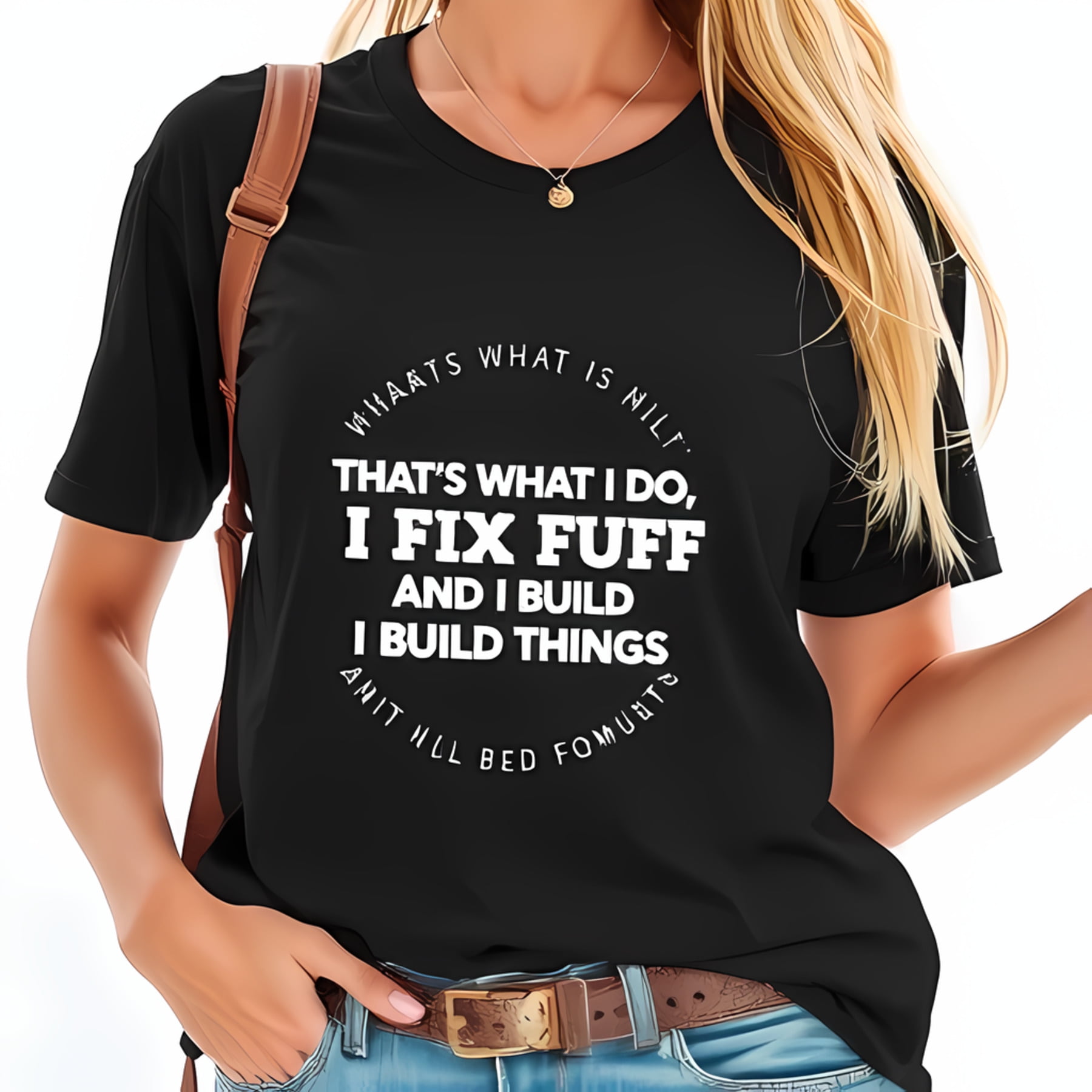 Casual Cotton Short Sleeve T-Shirt with Playful Circular Design: " That's What I Do I Fix and ...