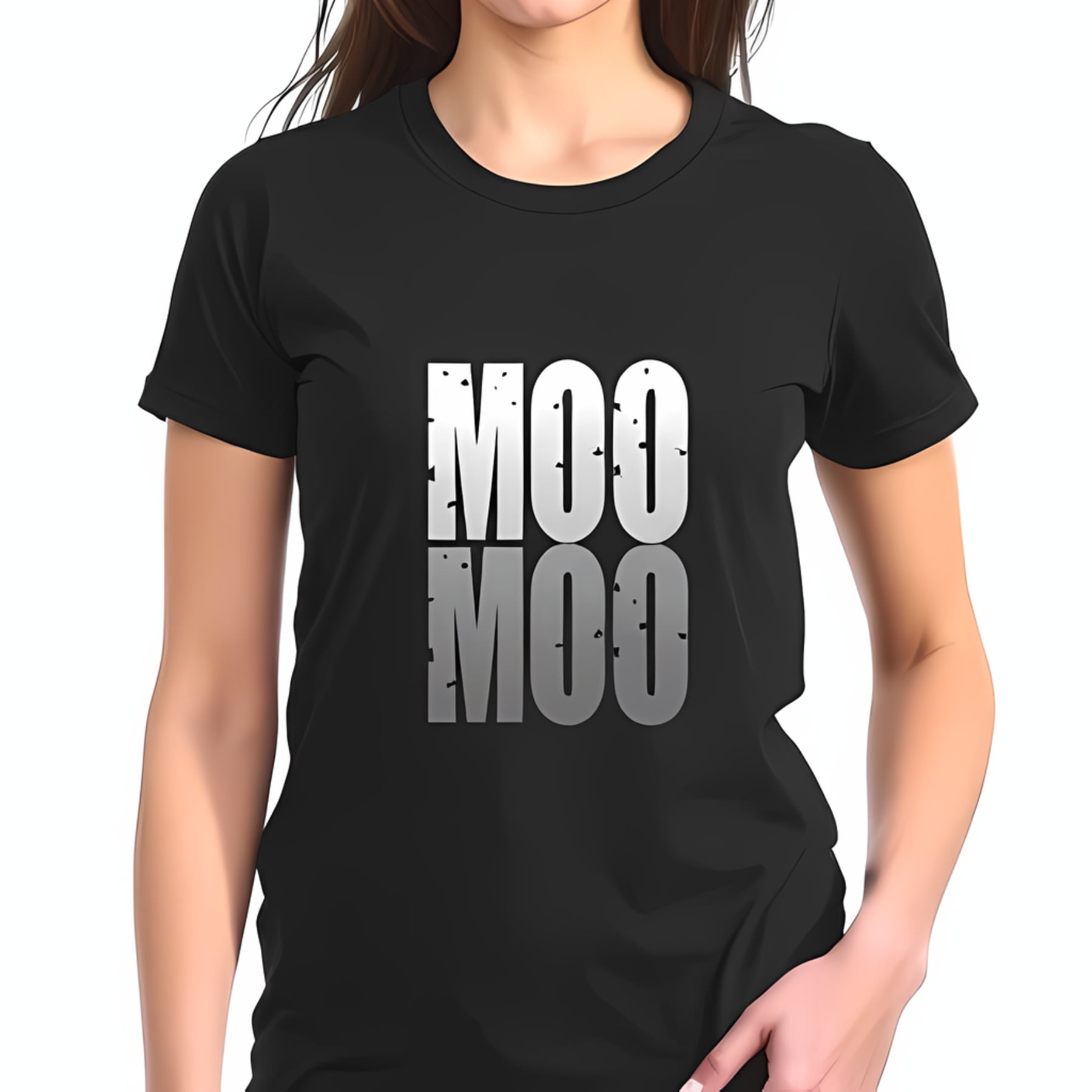 Casual Cotton Short Sleeve T-Shirt with Playful 'MOO MOO' Cow Inspired ...