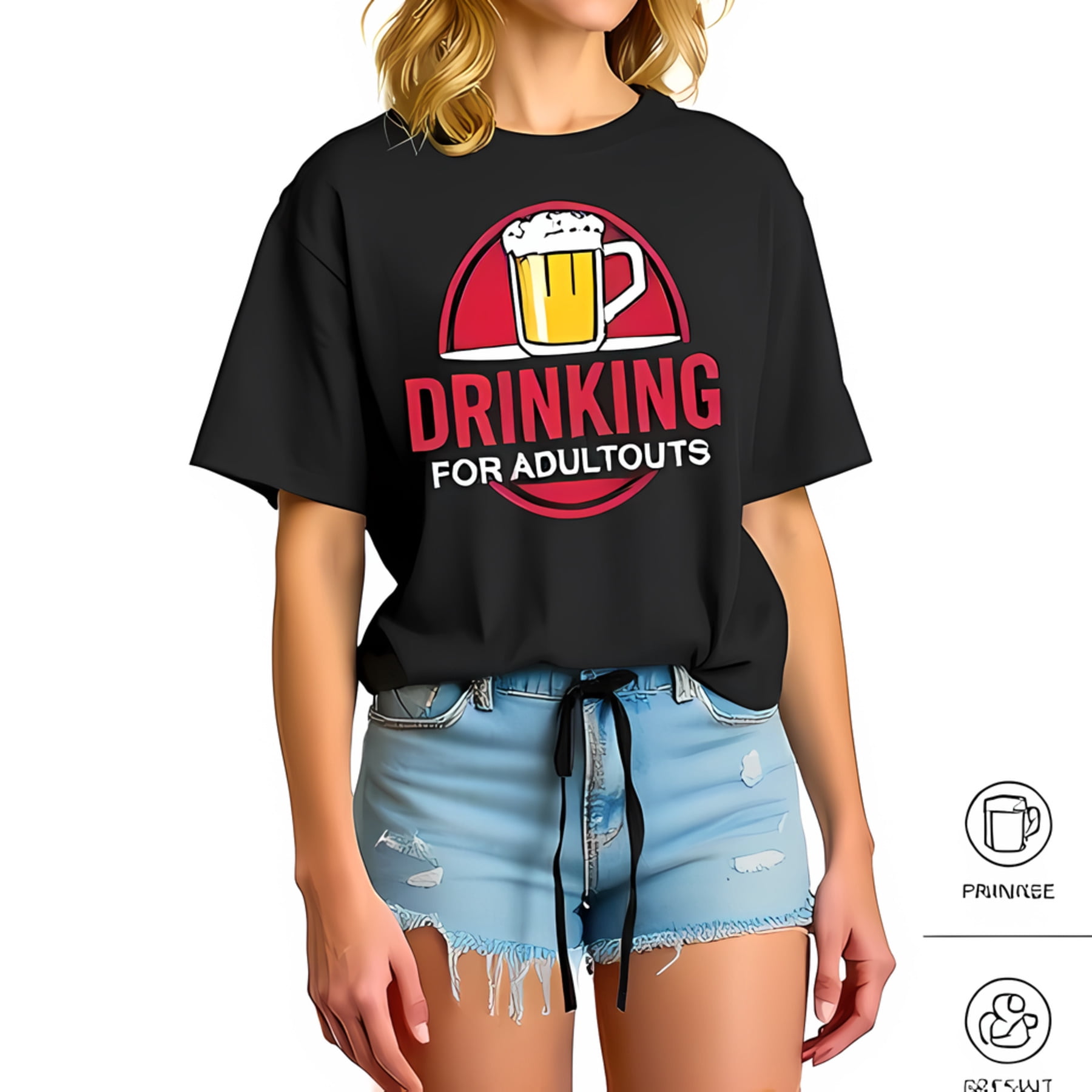 Casual Cotton Short Sleeve T-Shirt with Playful Mug Design & 'DRINKING ...