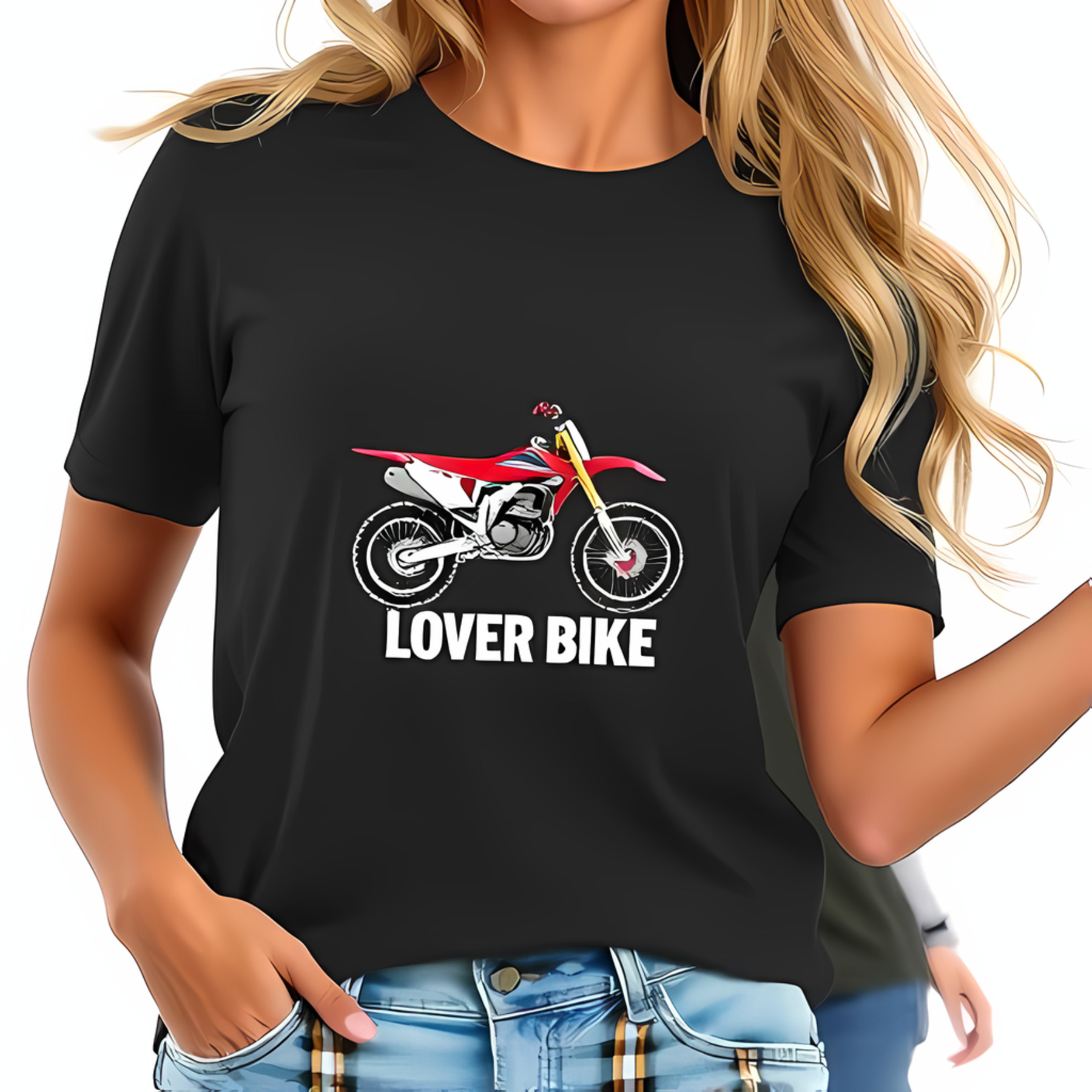 Casual Cotton Short Sleeve T-Shirt with Red Dirt Bike Graphic and ...