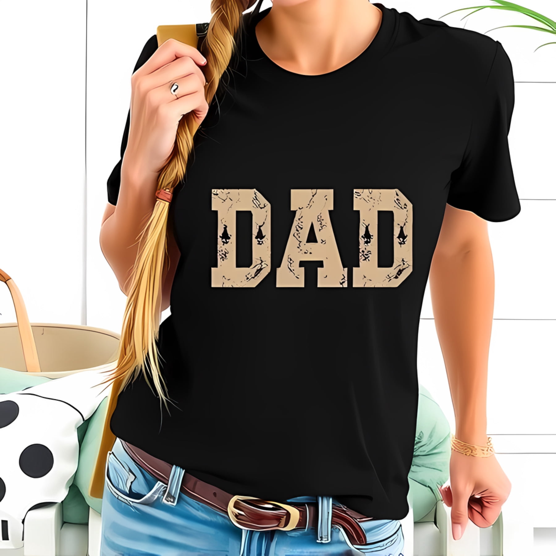 Casual Cotton Short Sleeve T-Shirt with Tan 'DAD' Graphic and Subtle ...