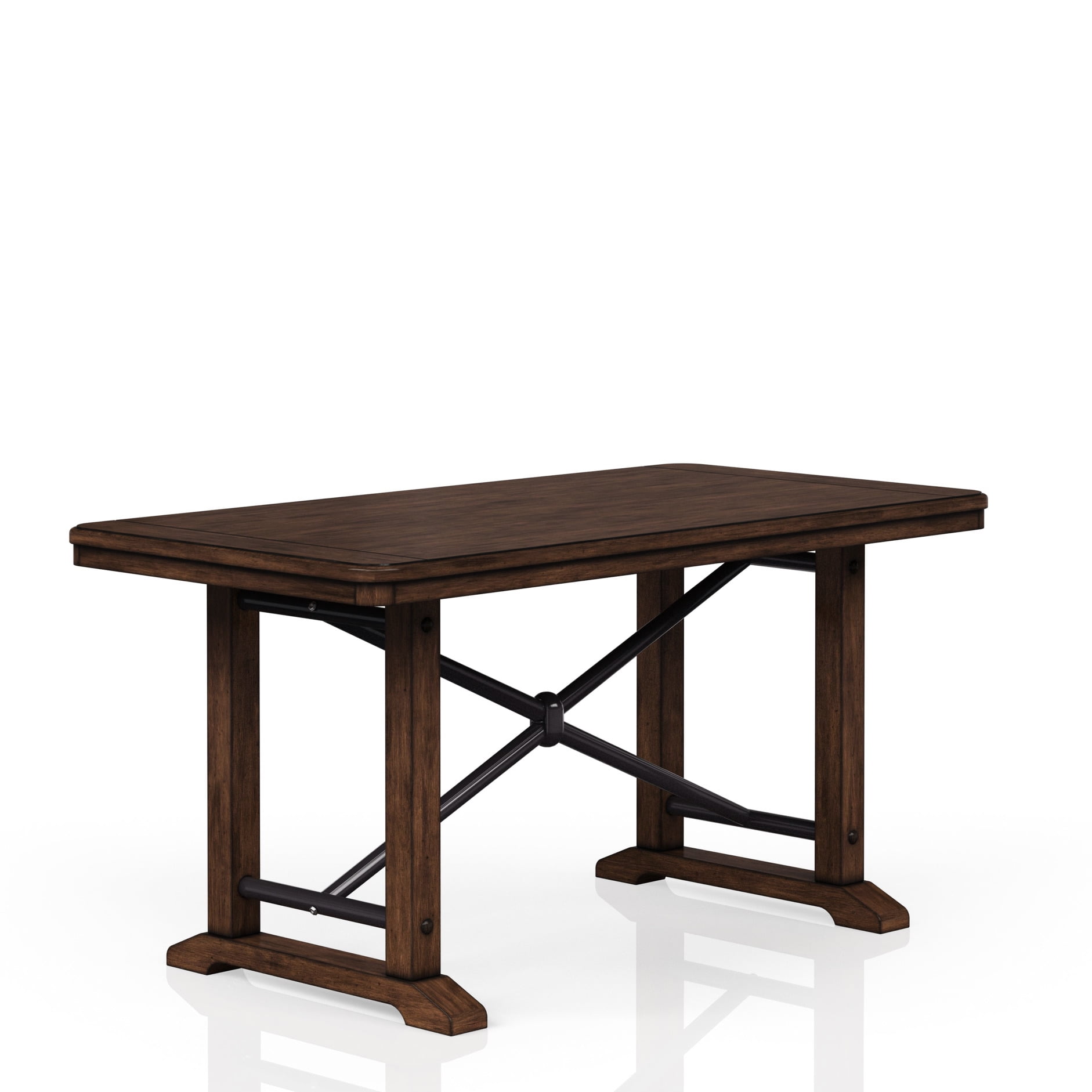 Casual Counter Height Double Pedestal Dining Table, Brown, Industrial ...