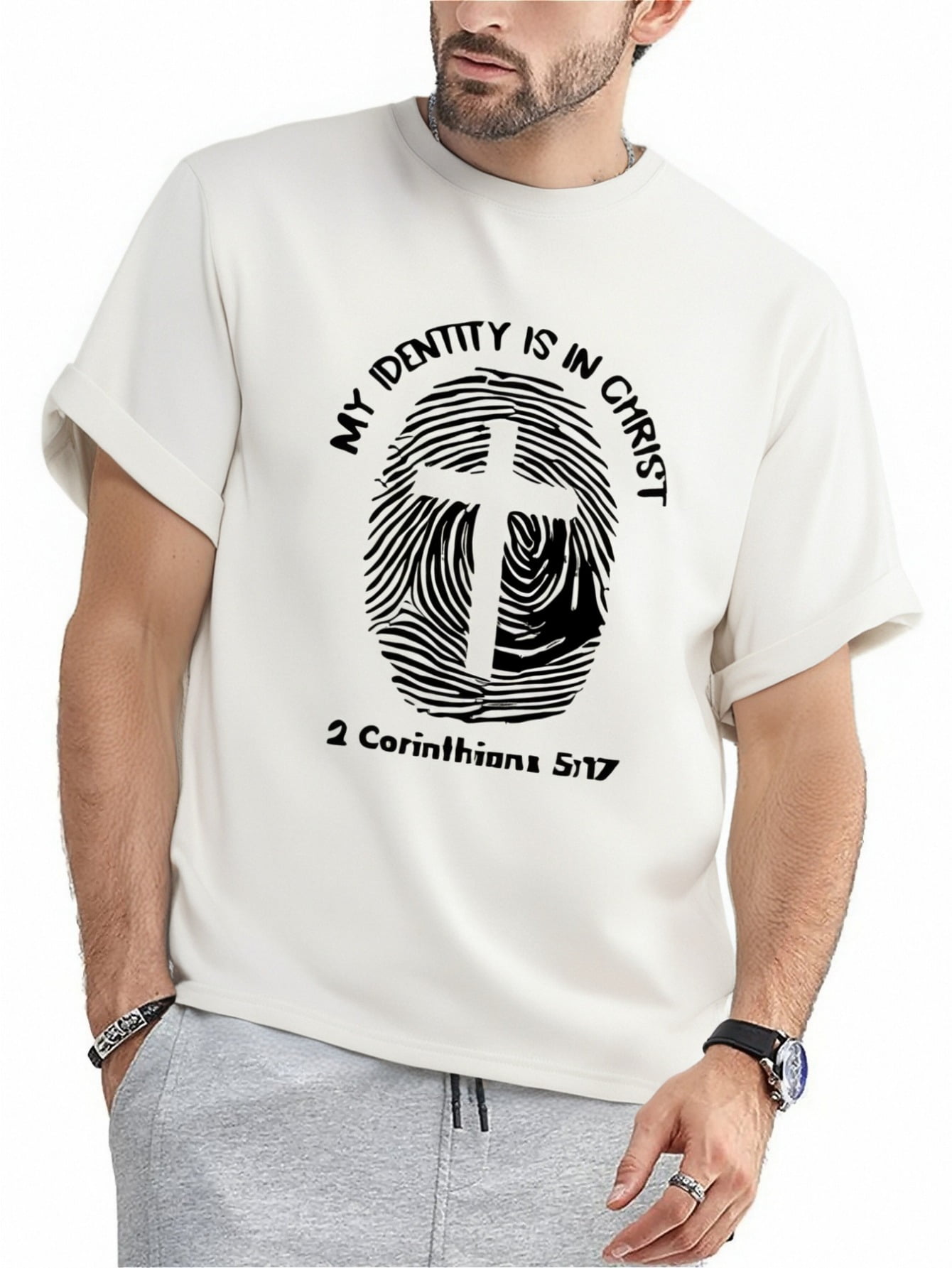 Casual Crew Neck T-Shirt with Christian Identity Graphic, Slight ...