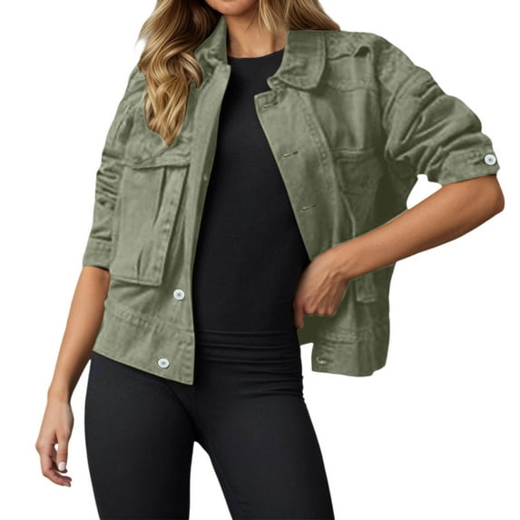 Casual Denim Jacket Short Length Button Up Workwear Style for Everyday ...