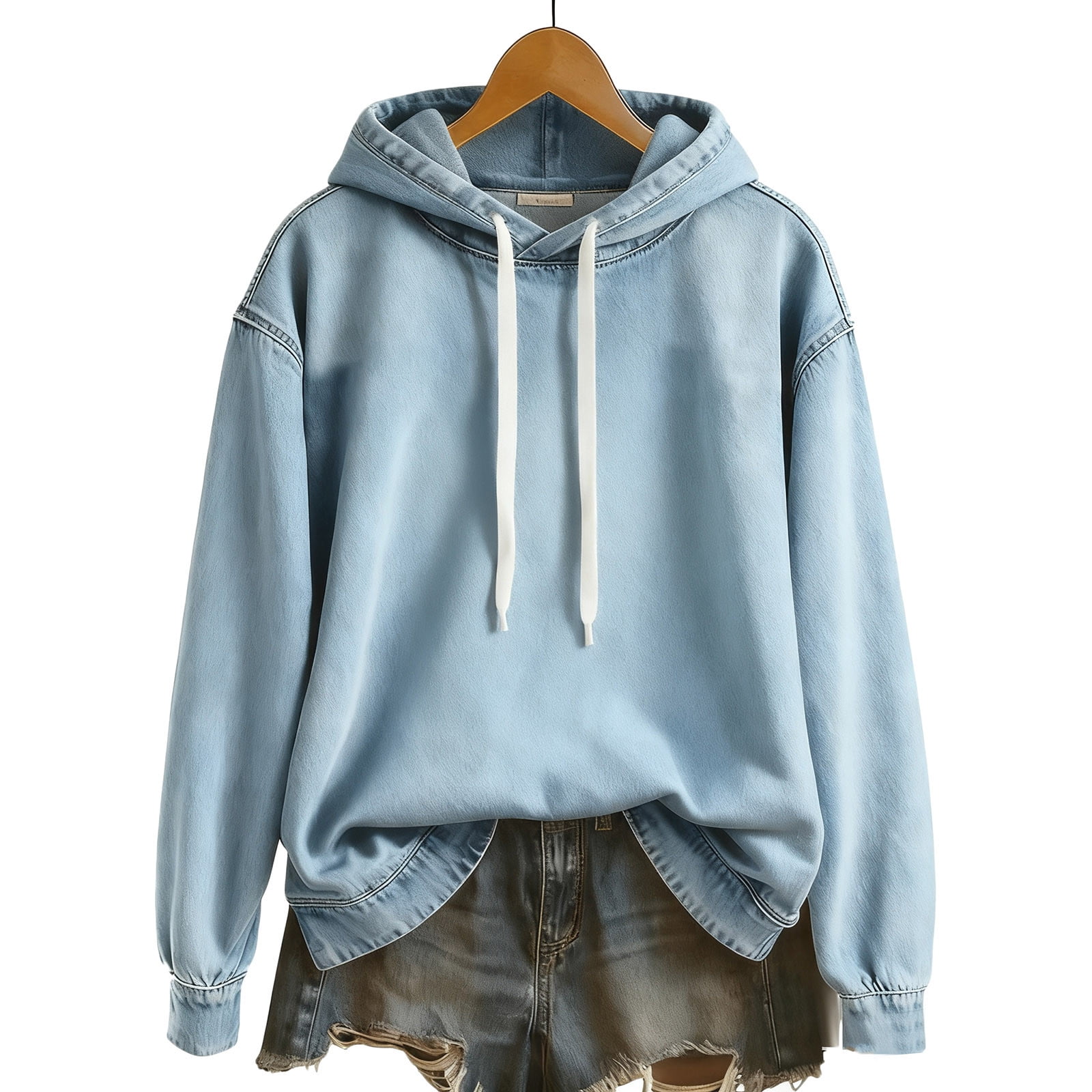 Casual Denim Sweatshirts for Women, Pullover Drawstring Hoodies, Base ...