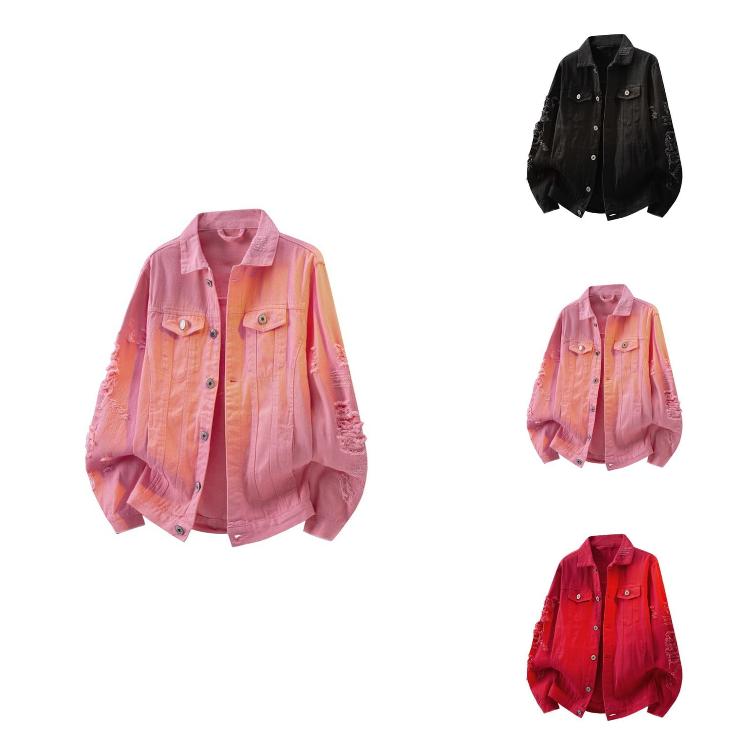 Casual Distressed Denim Jacket Embroidery Streetwear Lightweight ...