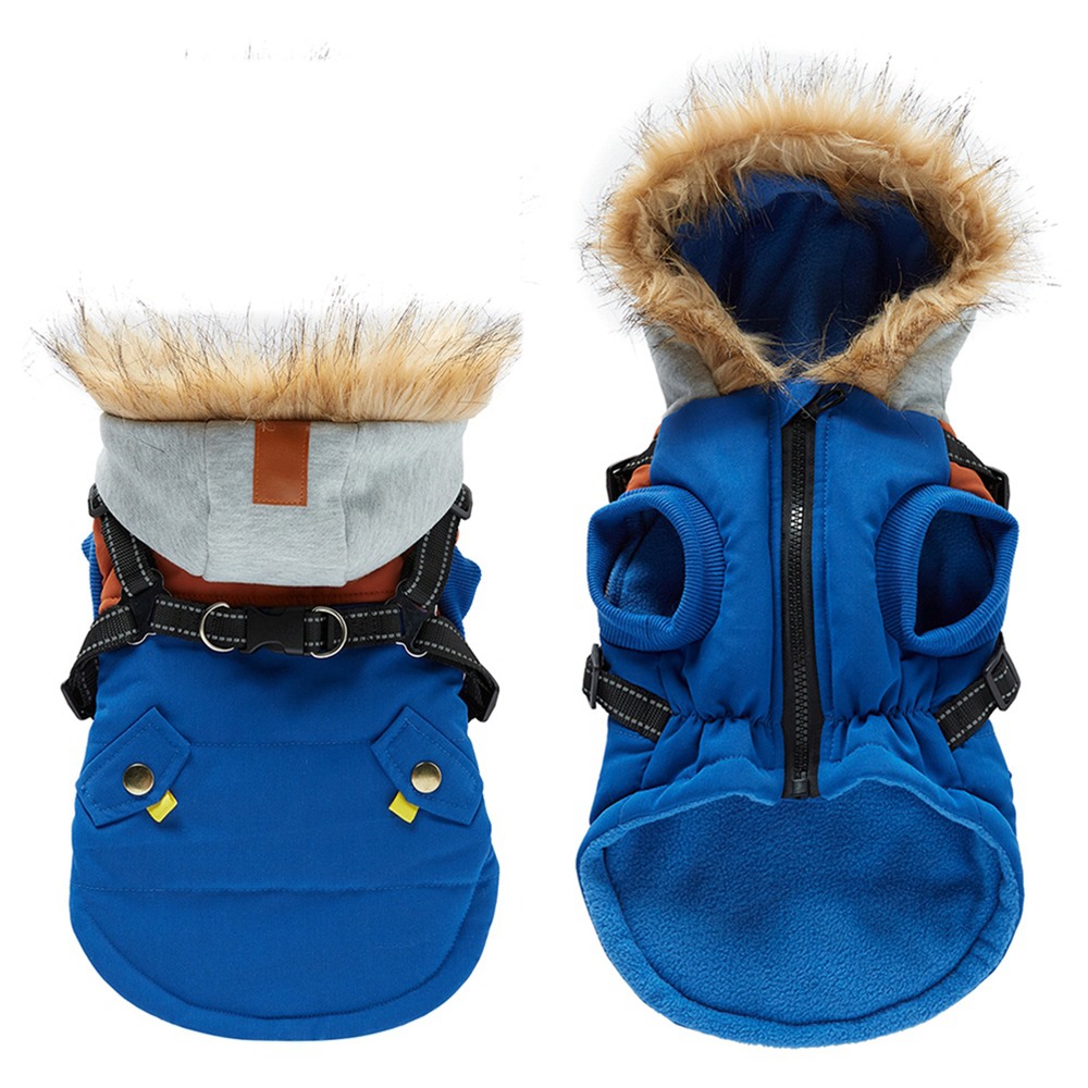 Casual Dog Hooded Coat with Harness, Winter Pet Chest Back One Piece ...