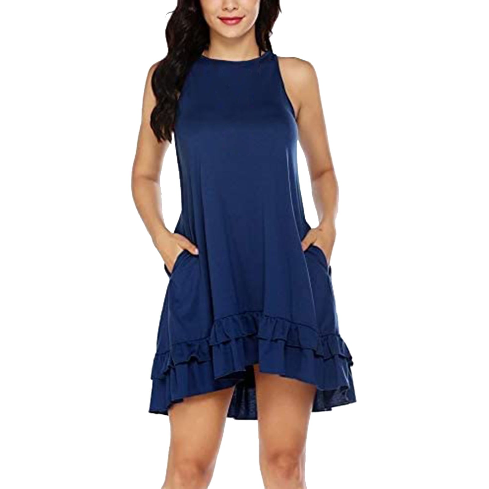 Casual Dress For Women Summer 1Pcs Top Cute Ruffle With Pocets ...