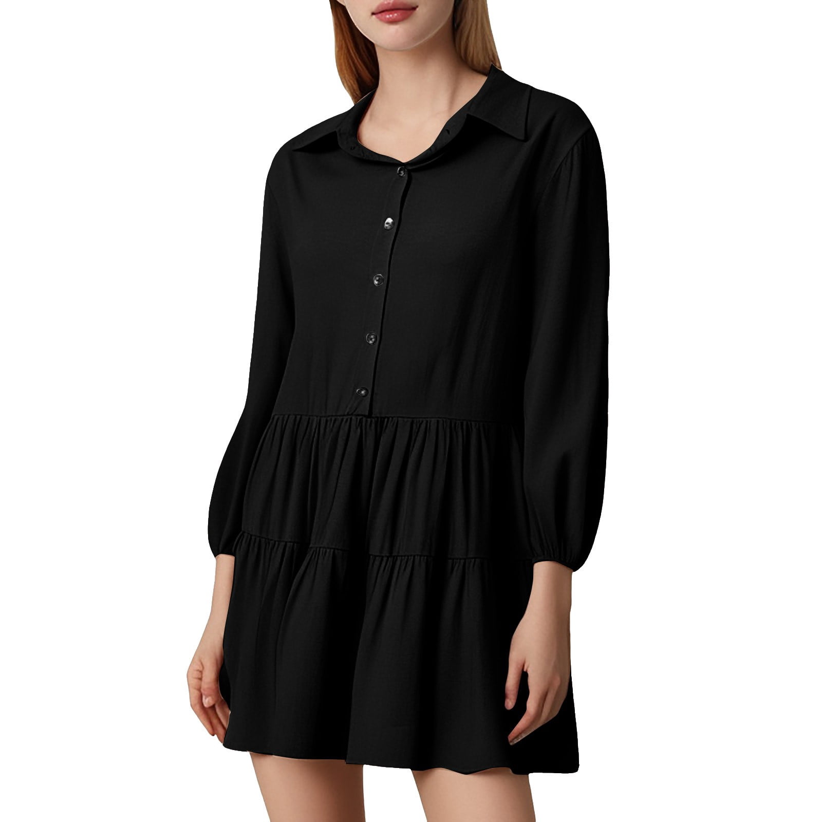 Casual Dresses For Womens Solid Color Clothing Fashionable Long Sleeve ...