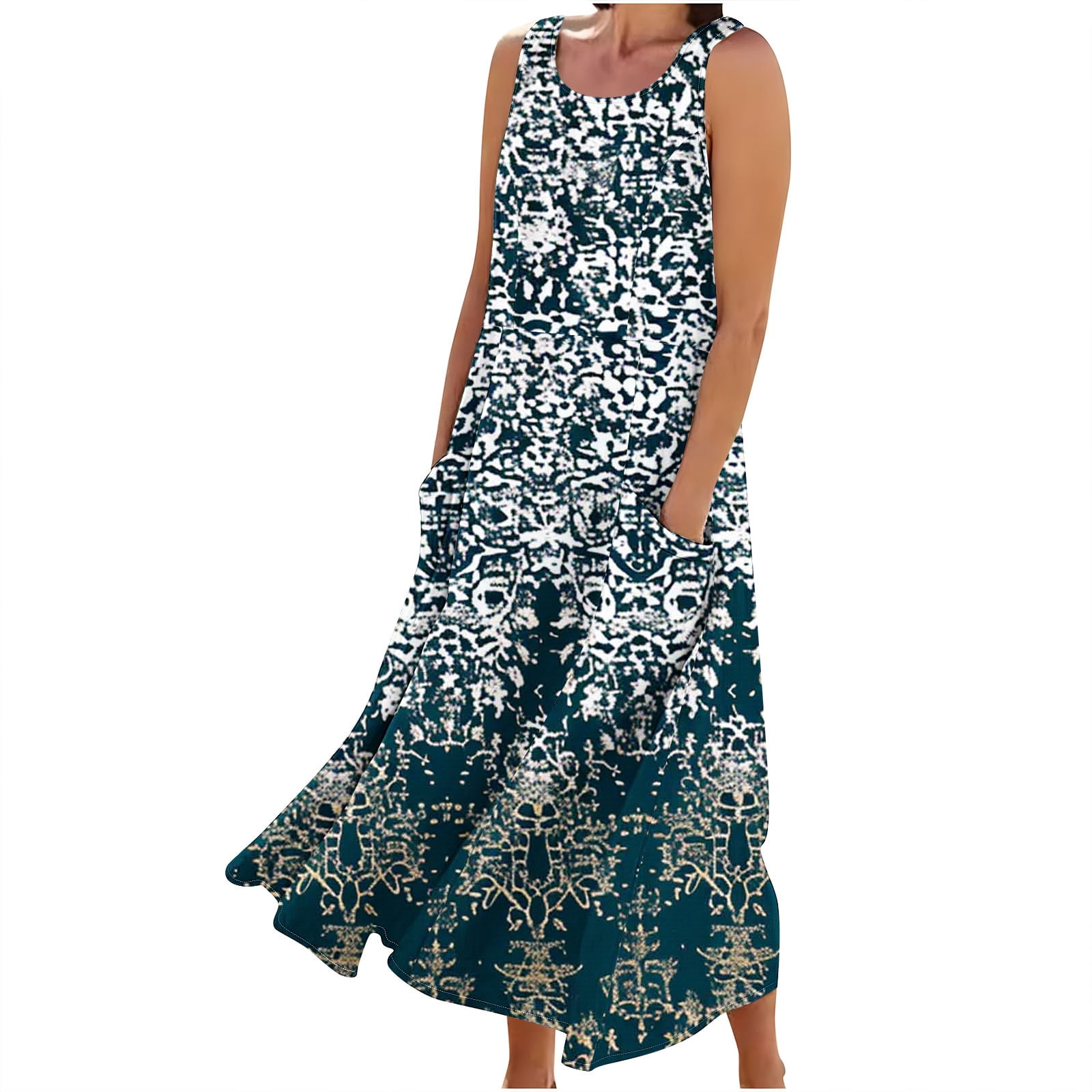 Casual Dresses for Women Elegant Casual Vintage Printed Long Dress with ...