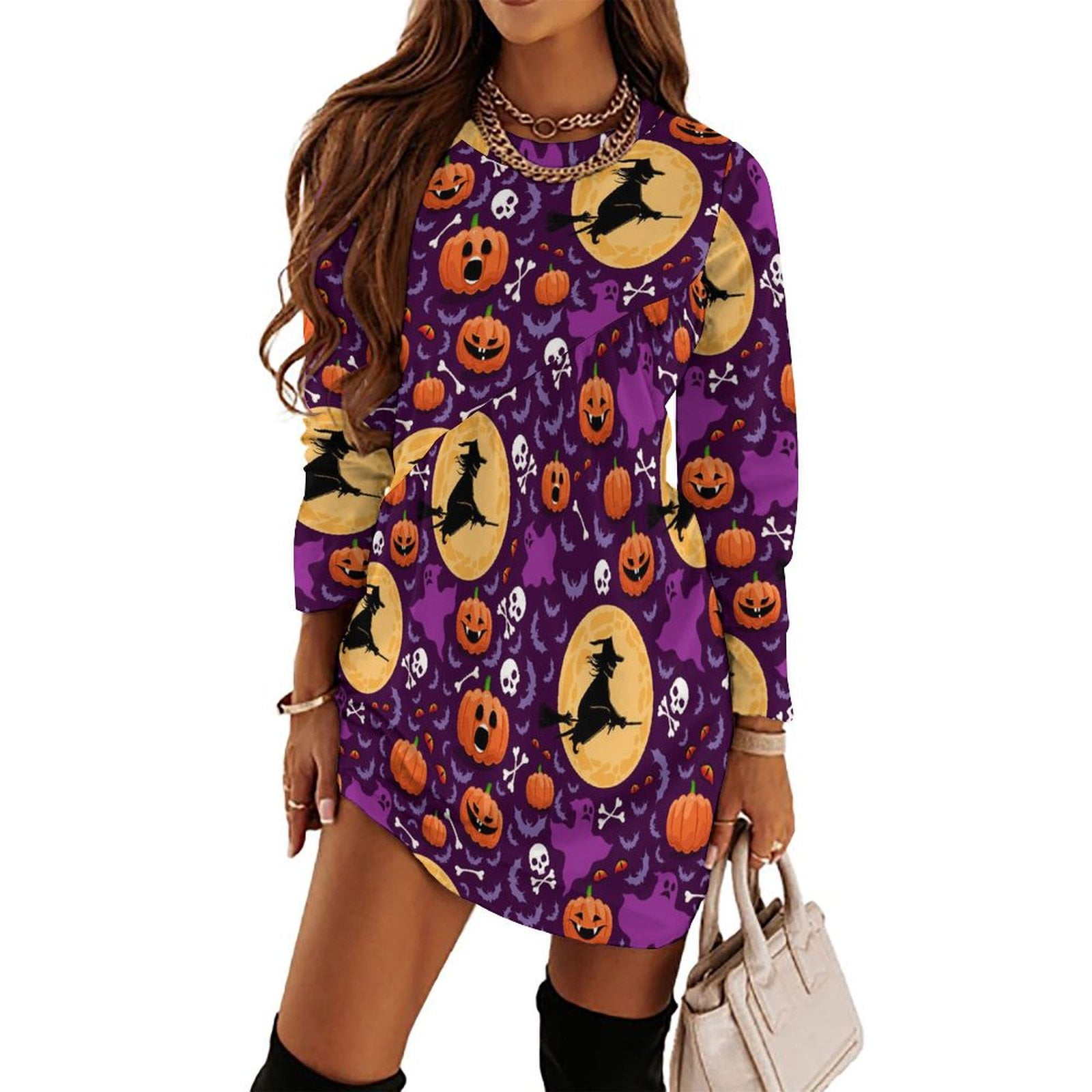 Casual Dresses for Women - Halloween Witch Pumpkins Long Sleeve Fall Dresses for Women 2024 ...
