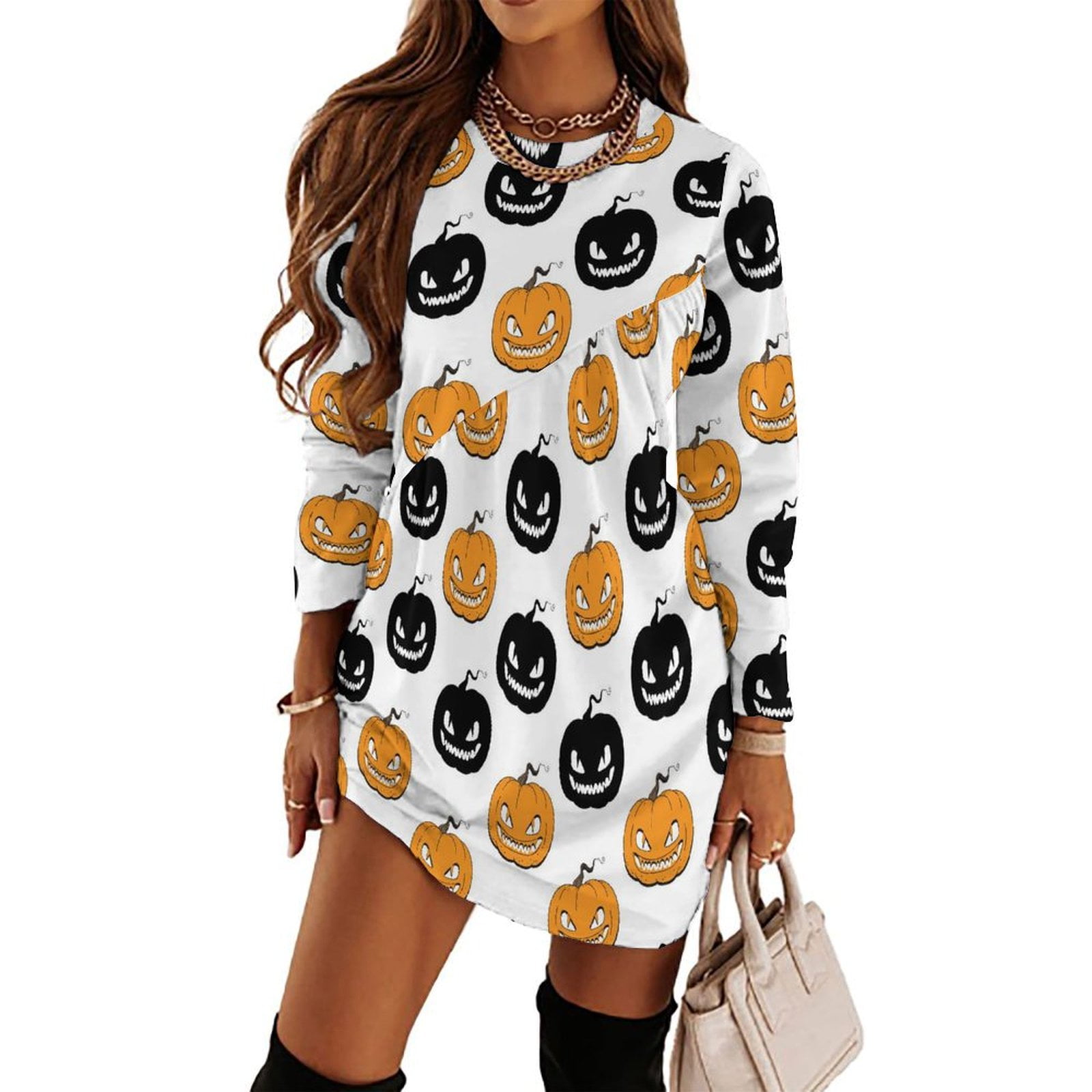 Casual Dresses for Women - Pumpkins Halloween Elements Long Sleeve Fall Dresses for Women 2024 ...