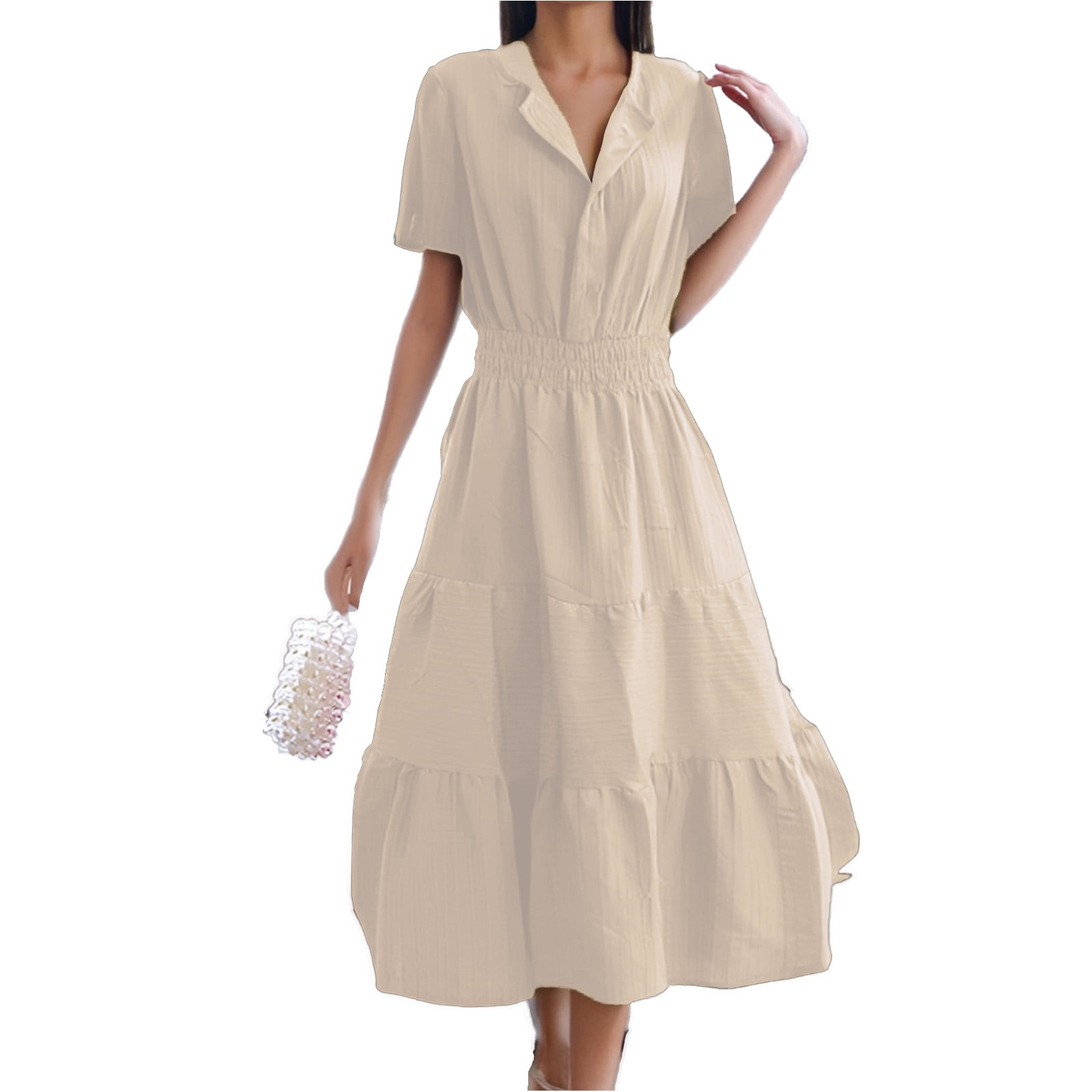 Casual Dresses For Womens Solid Color Summer Casual Midi Maxi ...