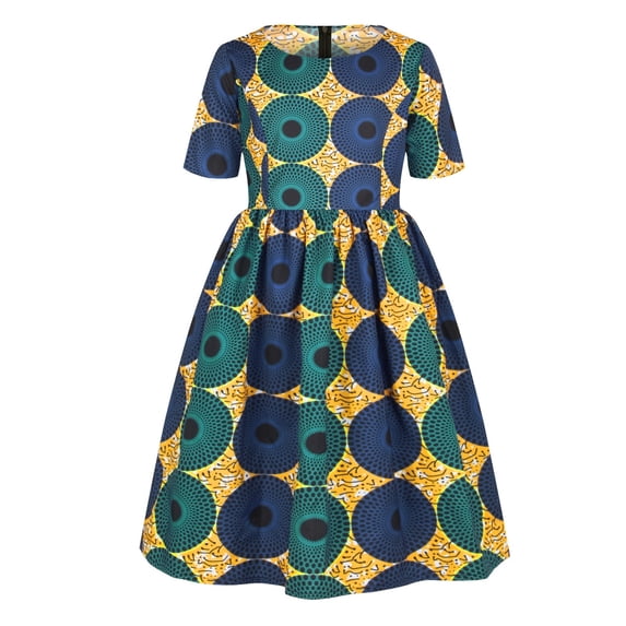Casual Dresses for Girl Ankara Round Neck Dashiki Short Sleeve African ...