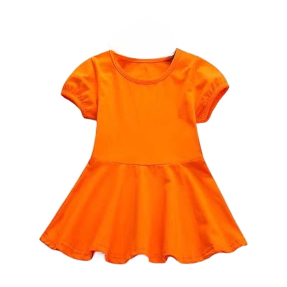 Casual Dresses for Girl Pure Color Elastic Waist Crew Neck Girls ...