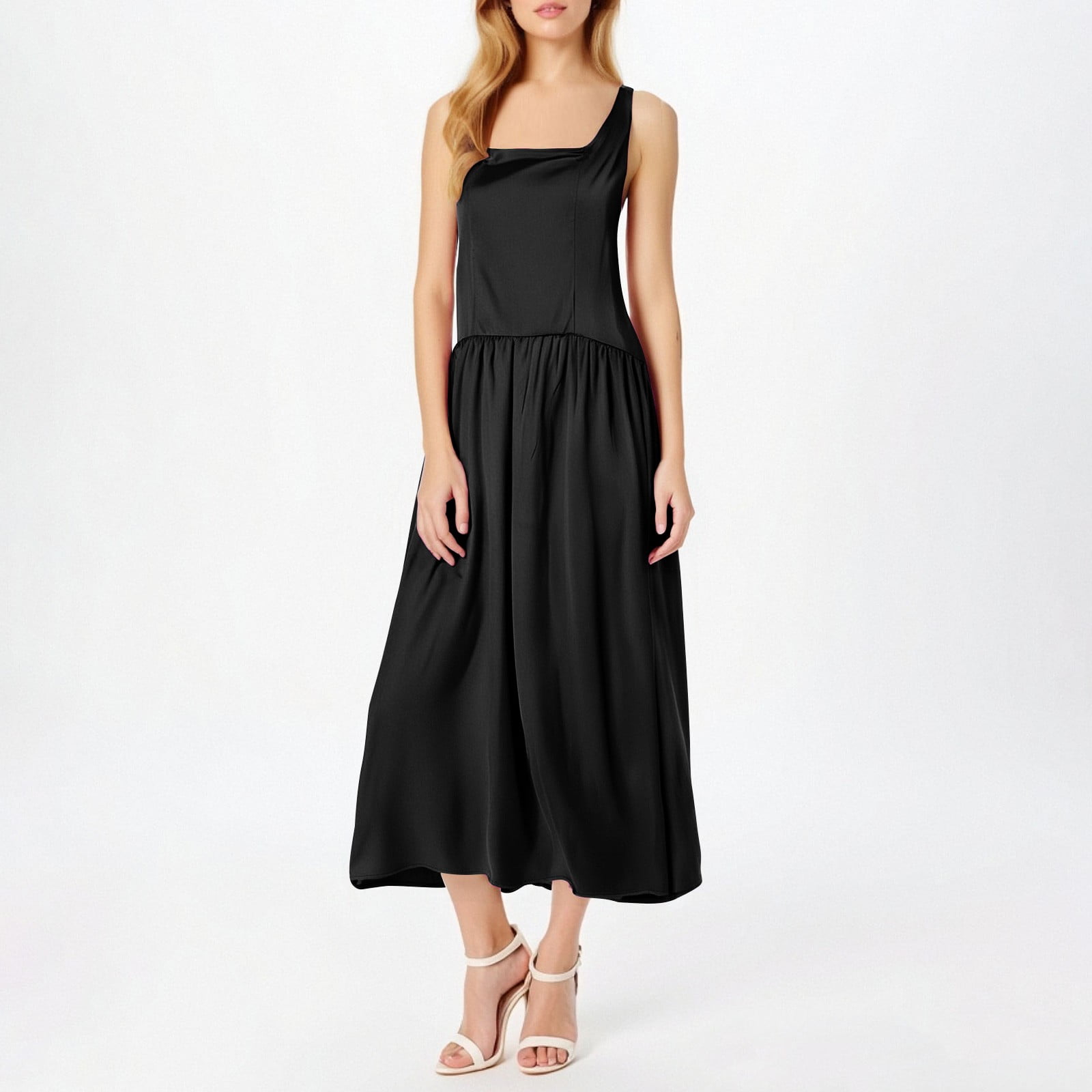 Casual Dresses for Women Oversized Solid Color Square Neckline Mid ...