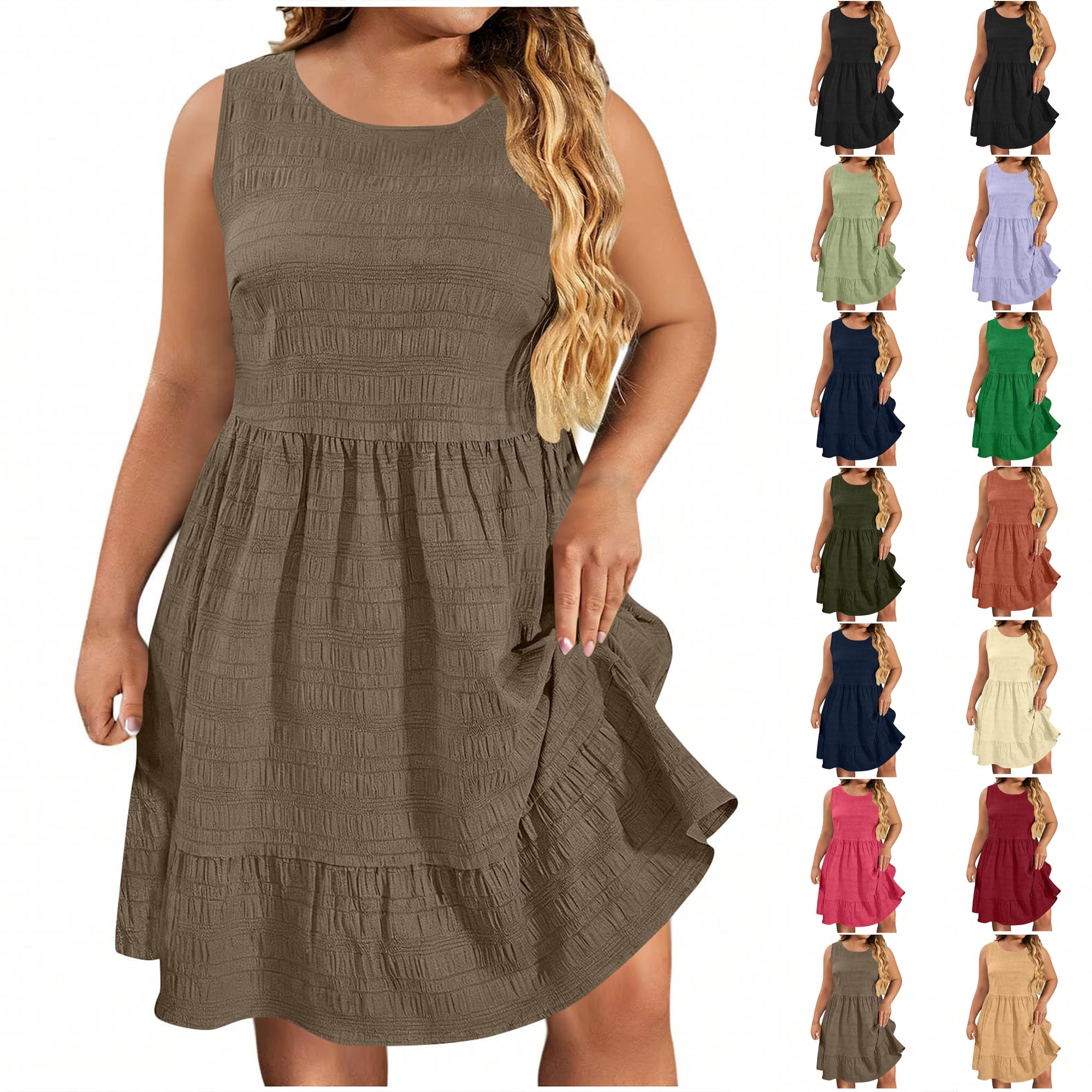 Casual Dresses for Women Round Neck Fashion Plus Size Casual Solid ...