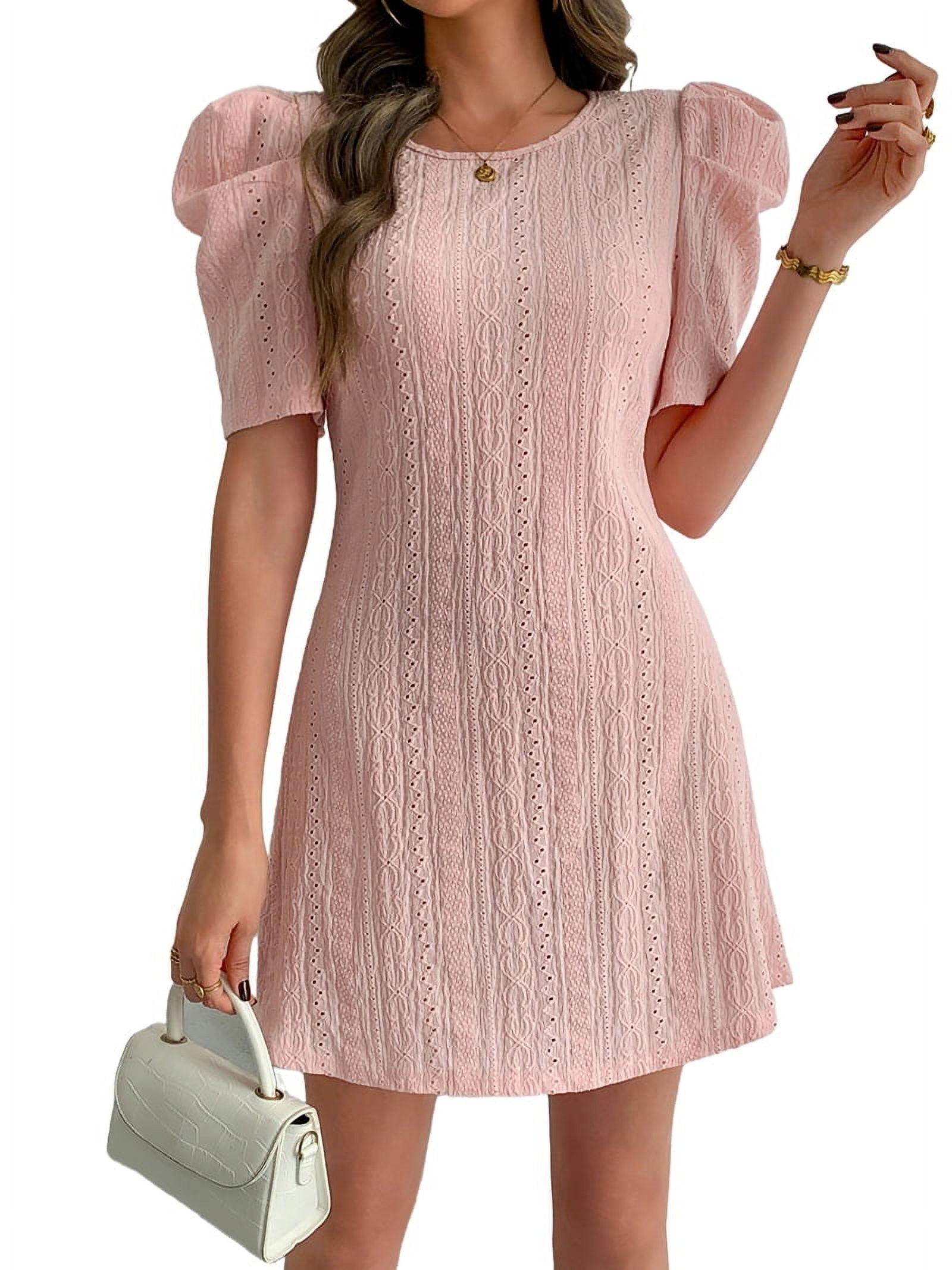 Casual Dresses for Women Ruffle Cap Sleeve Shift Dresses V Neck Short ...