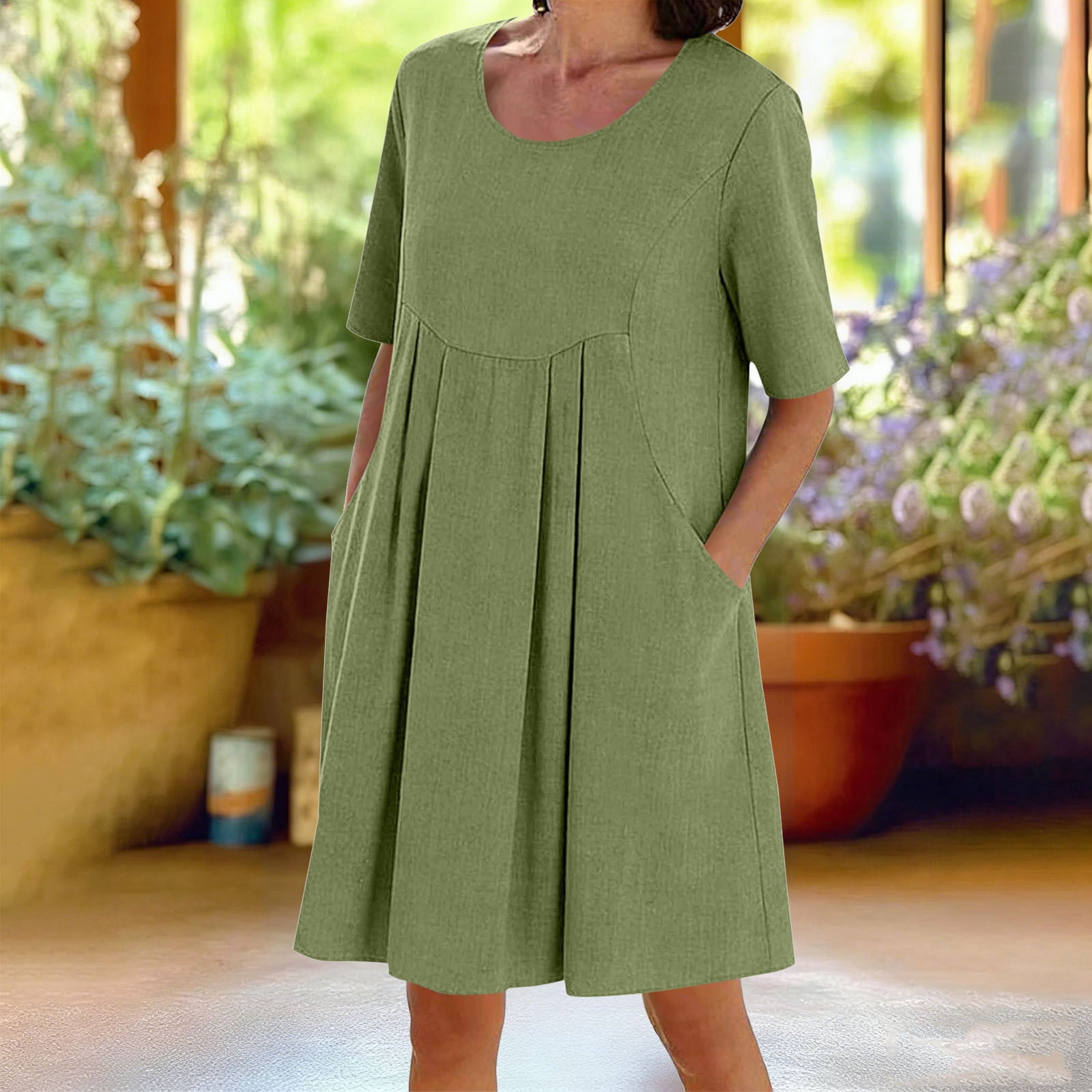 Casual Dresses for Women SawvnmWomen's Summer Fashion Solid Color Crew ...