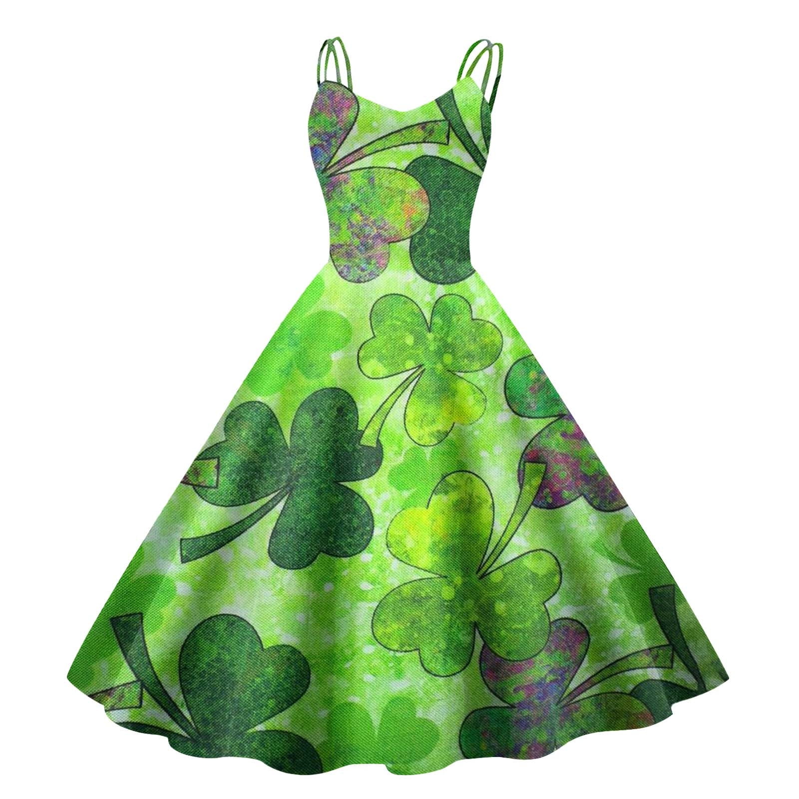 Casual Dresses for Women St Patricks Day Spaghetti Strap Shamrock Print ...