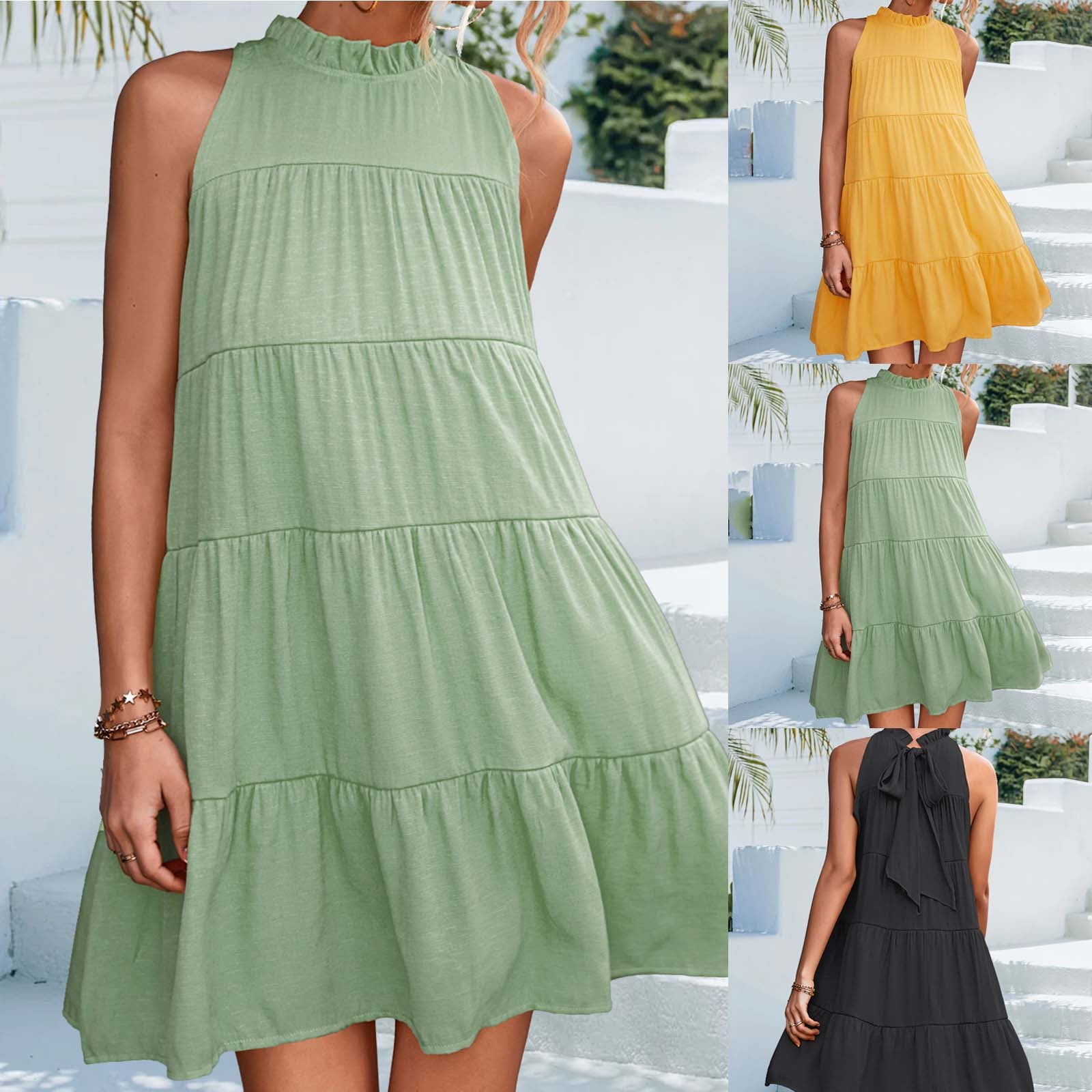 Casual Dresses for Women Tiered Pleated Flowy Ruffles Layered ...