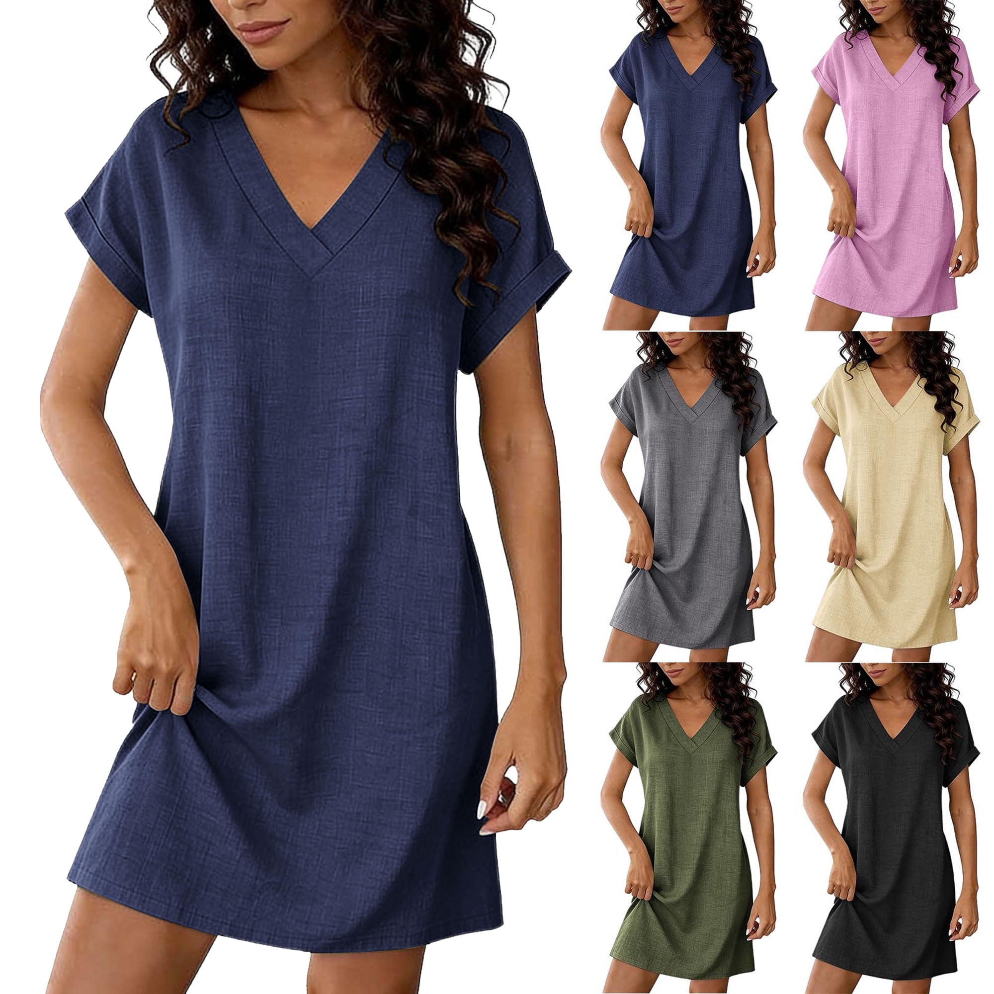 Casual Dresses for Women Women's V Neck Casual Dress Short Sleeve Loose ...