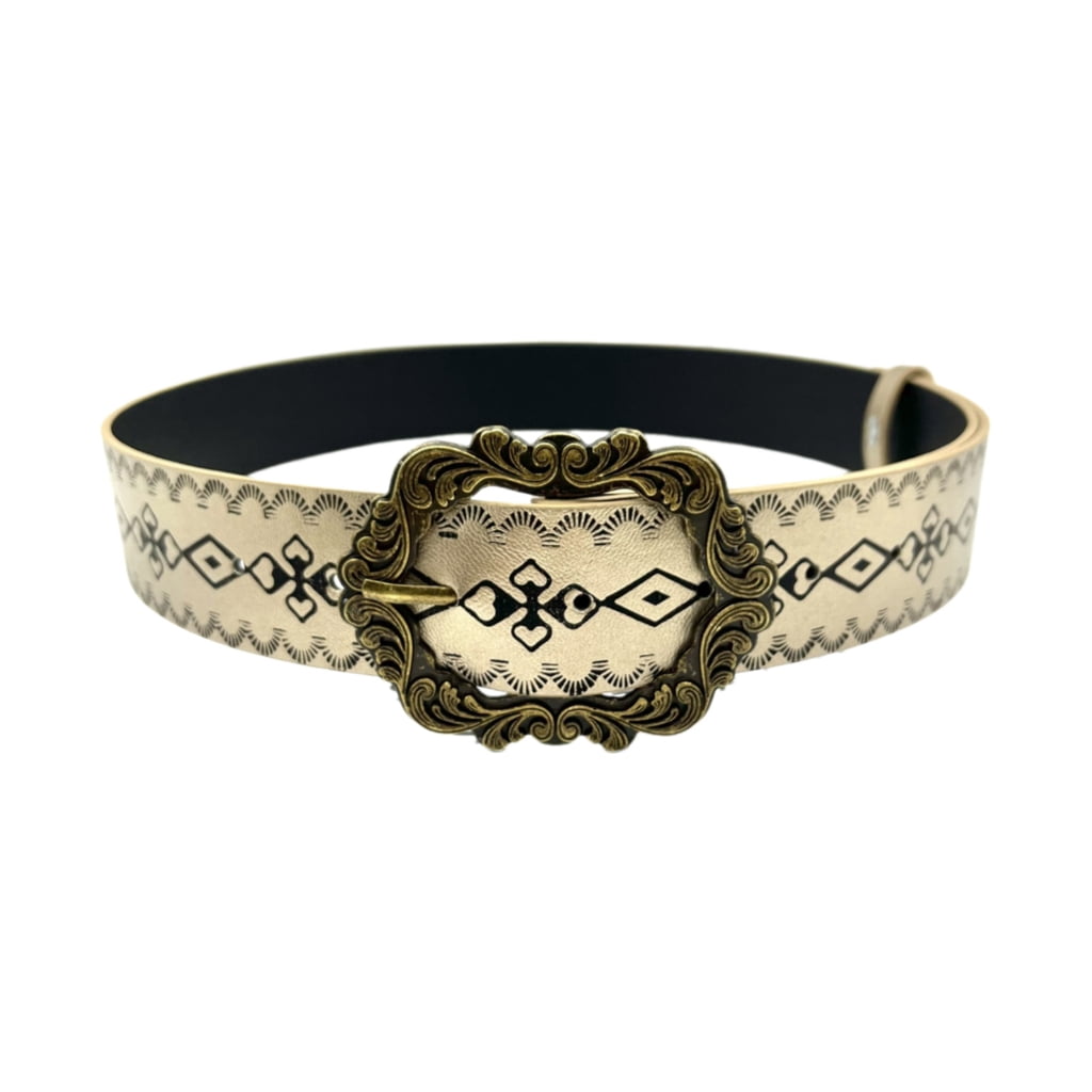 Casual Embossed Pattern PU Belt for Women Engraved Buckle Belts ...