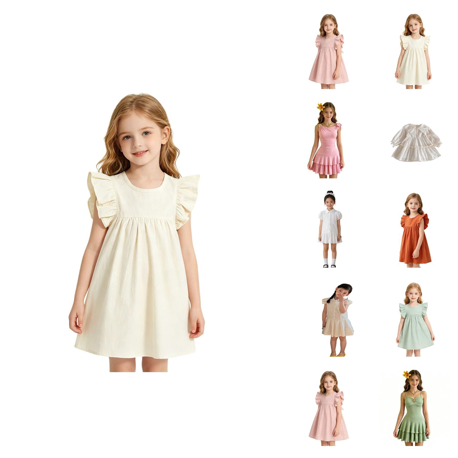Casual Everyday Tiered Solid Color Girls Dress With Flutter Sleeves For ...