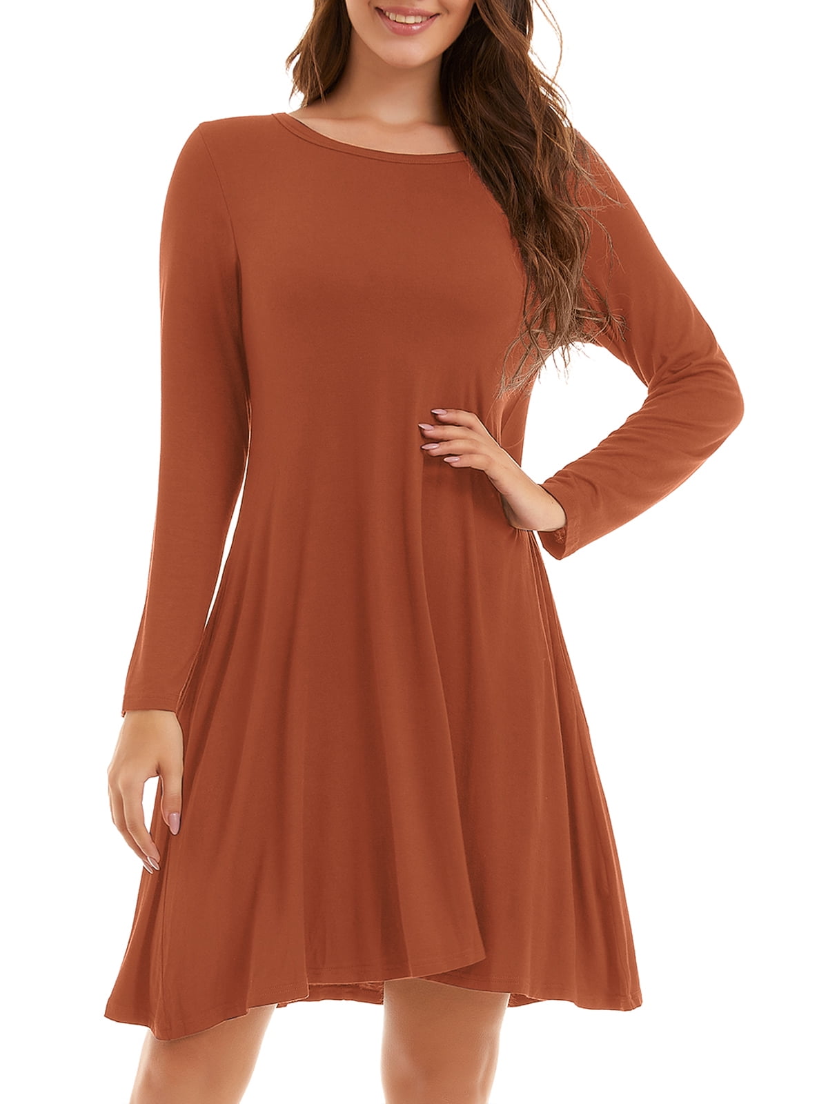 Casual Fall Dresses for Women, Long Sleeve T Shirt Dress Crew Neck ...