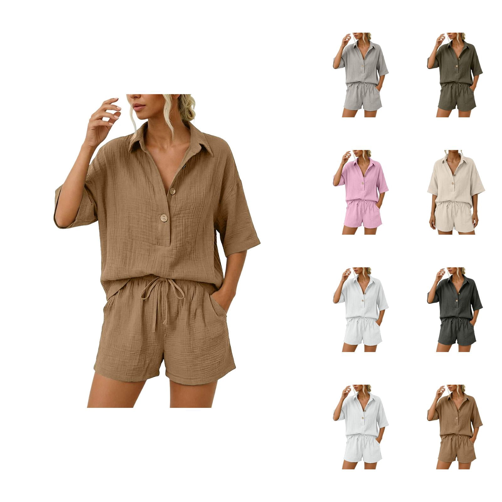 Casual Fashion Shorts Pure Color Blend Shirt And Shorts Coordinated ...
