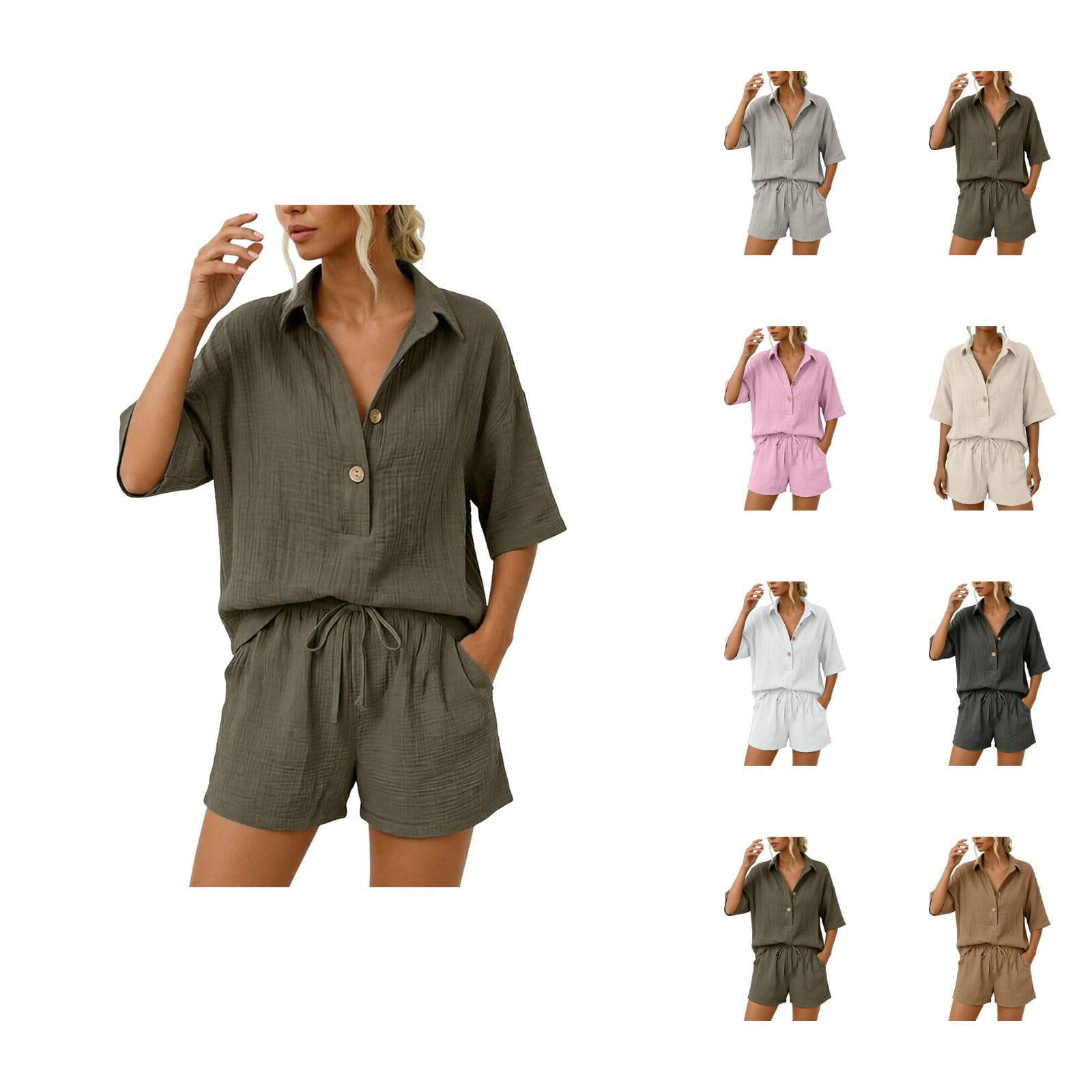 Casual Fashion Shorts Pure Color Blend Shirt And Shorts Coordinated ...