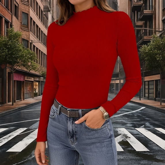 Casual Fashion Slim Fit Ribbed Knit Long Sleeve Top for Everyday Wear ...
