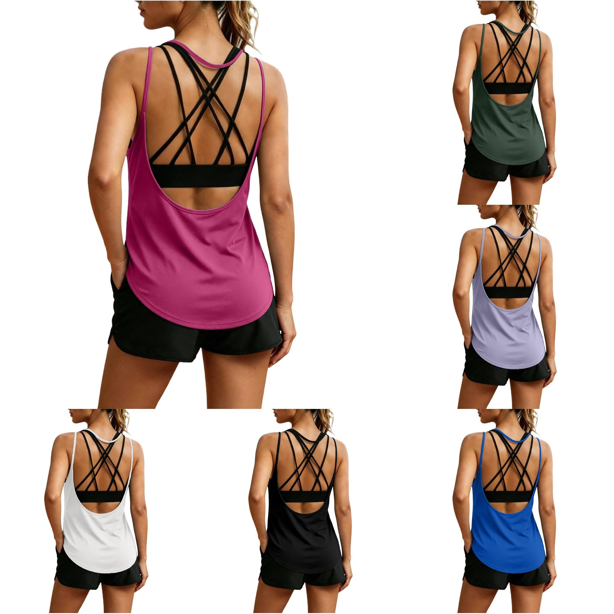 Casual Fashion Solid Backless Workout Yoga Tank Top Outdoor Activewear ...