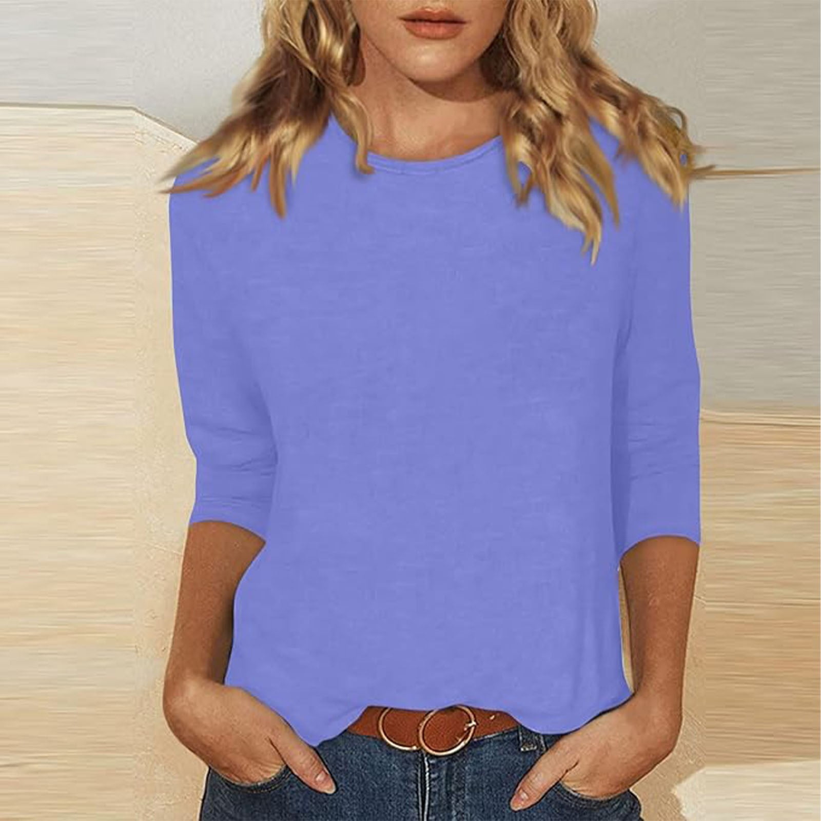 Casual Fashion Three Quarter Sleeve T Shirt Soft Comfortable Daily Wear ...
