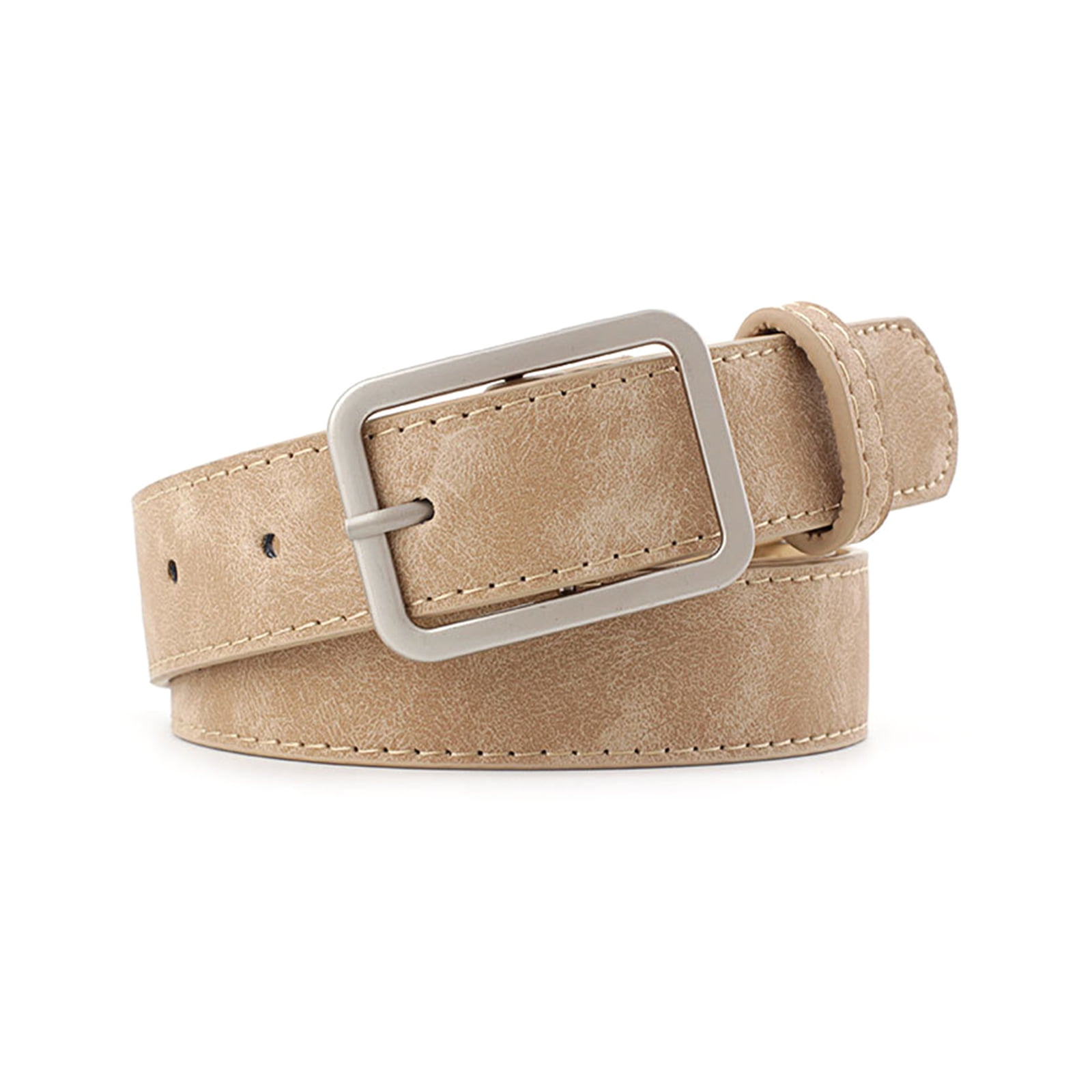 Casual Faux Leather Belt For Women Adjustable Waist Strap Silver Buckle ...
