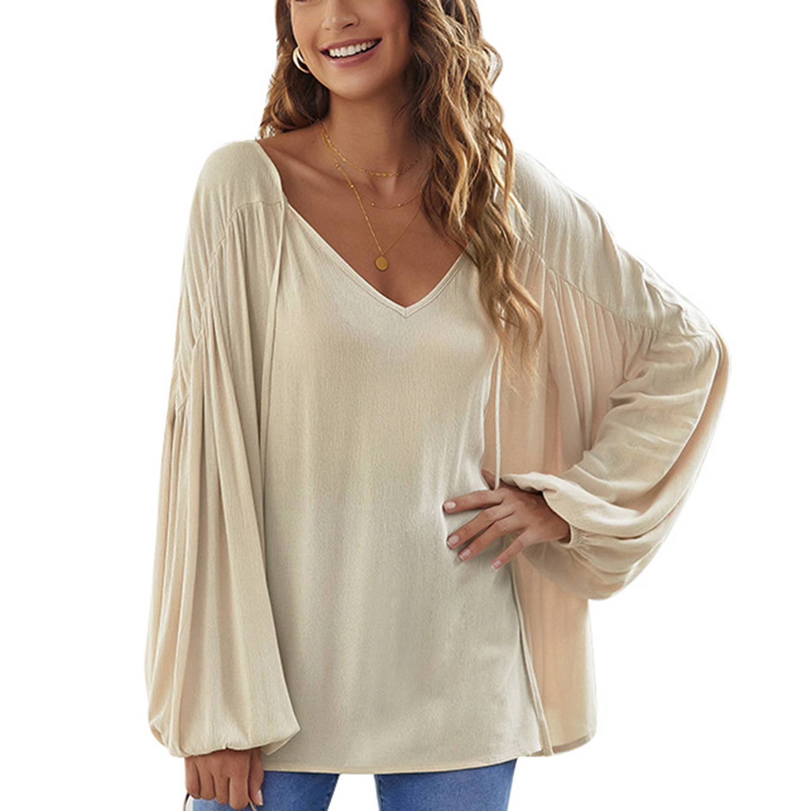 Casual Fit Blouse V Neck Long Sleeve String Fashionable Women Blouse ...