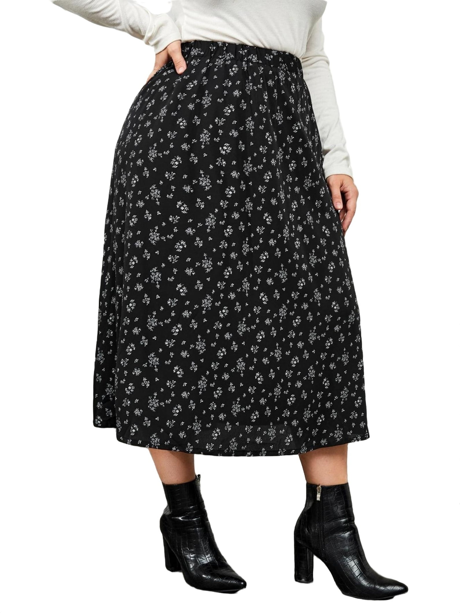 Casual Flared Skirt Black Plus Size Skirts - Walmart.com