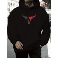 Casual Fleece Lined Bull Head Logo American Style Loose Fit Hoodie ...