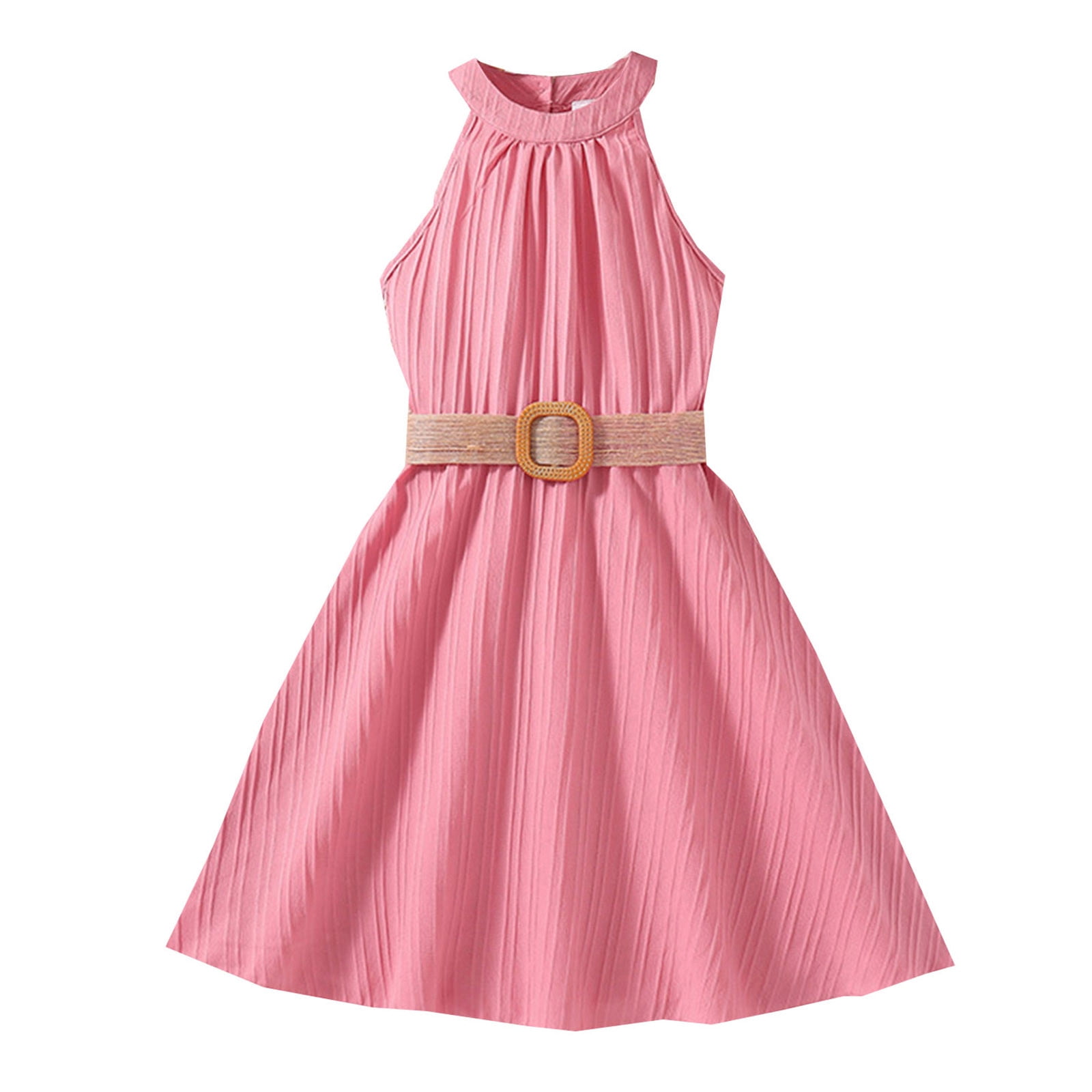 Casual Girls Summer Dresses Spring Solid Color Halter Princess With ...