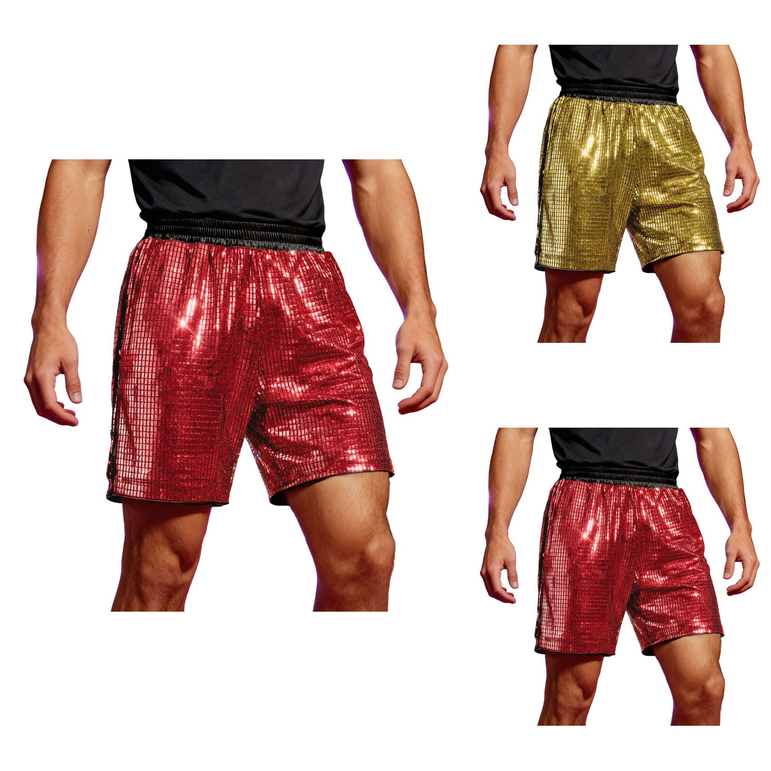 Casual Glitter Shorts for Stage Performance, Men's Sexy Metallic 5 ...