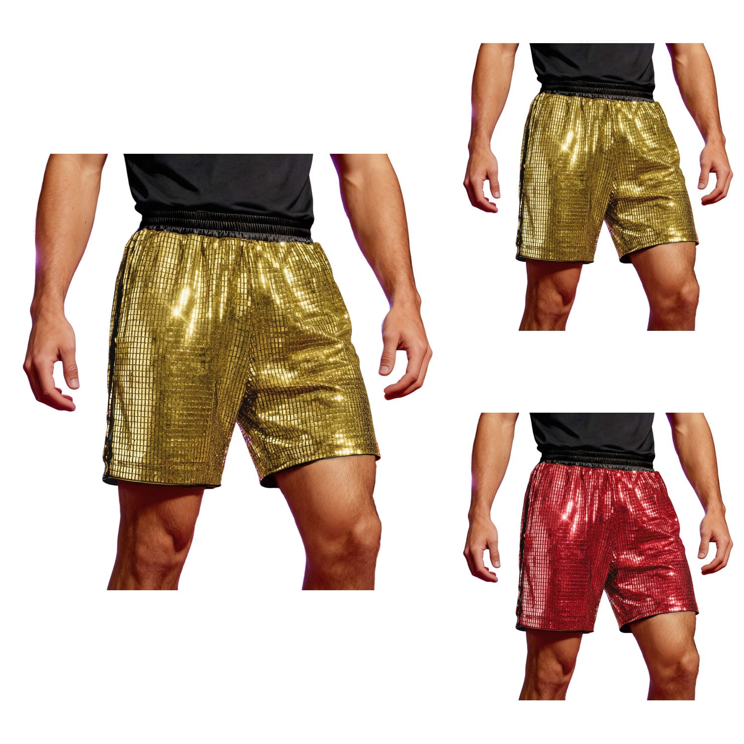 Casual Glitter Shorts for Stage Performance, Men's Sexy Metallic 5 ...