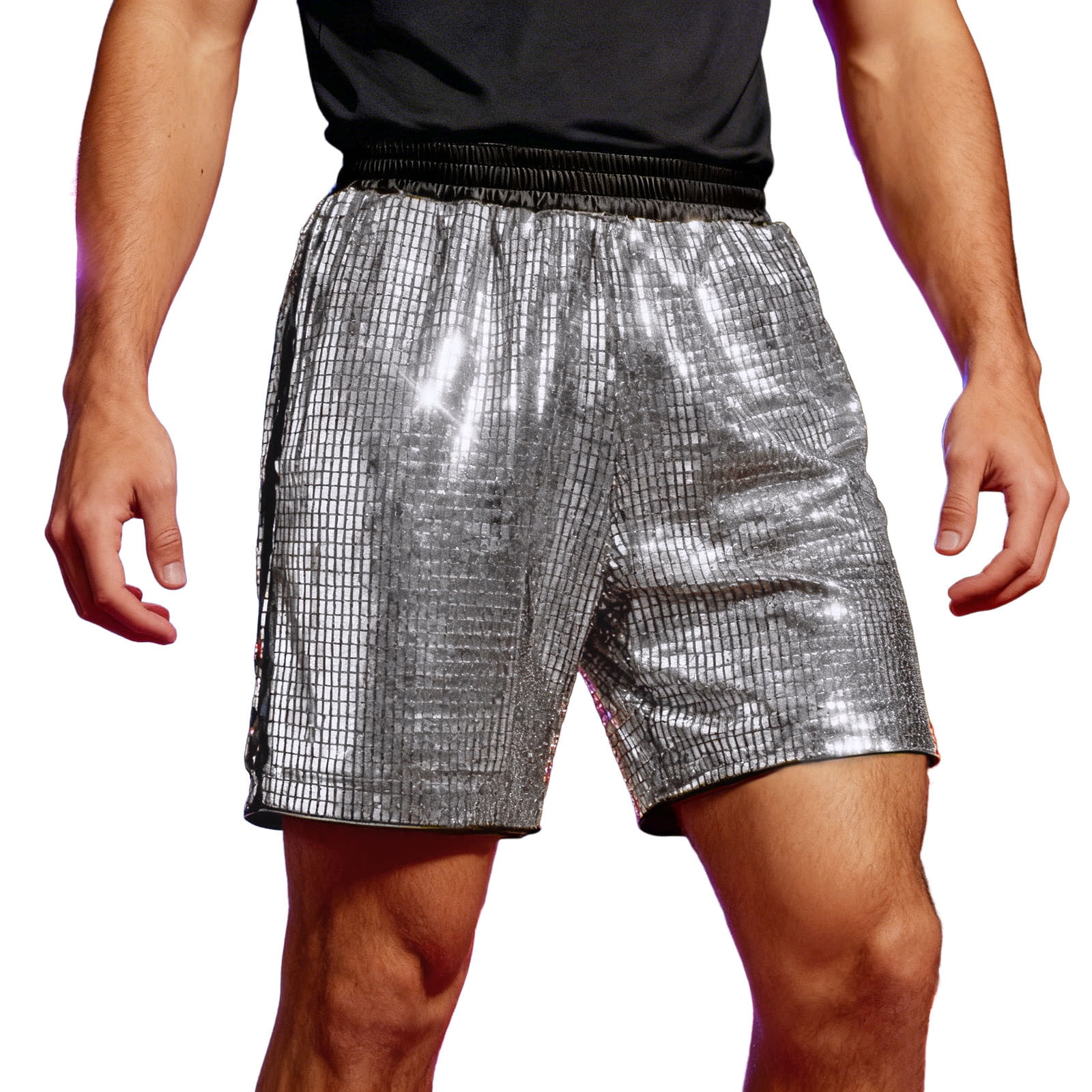 Casual Glitter Shorts for Stage Performance, Men's Sexy Metallic 5 ...