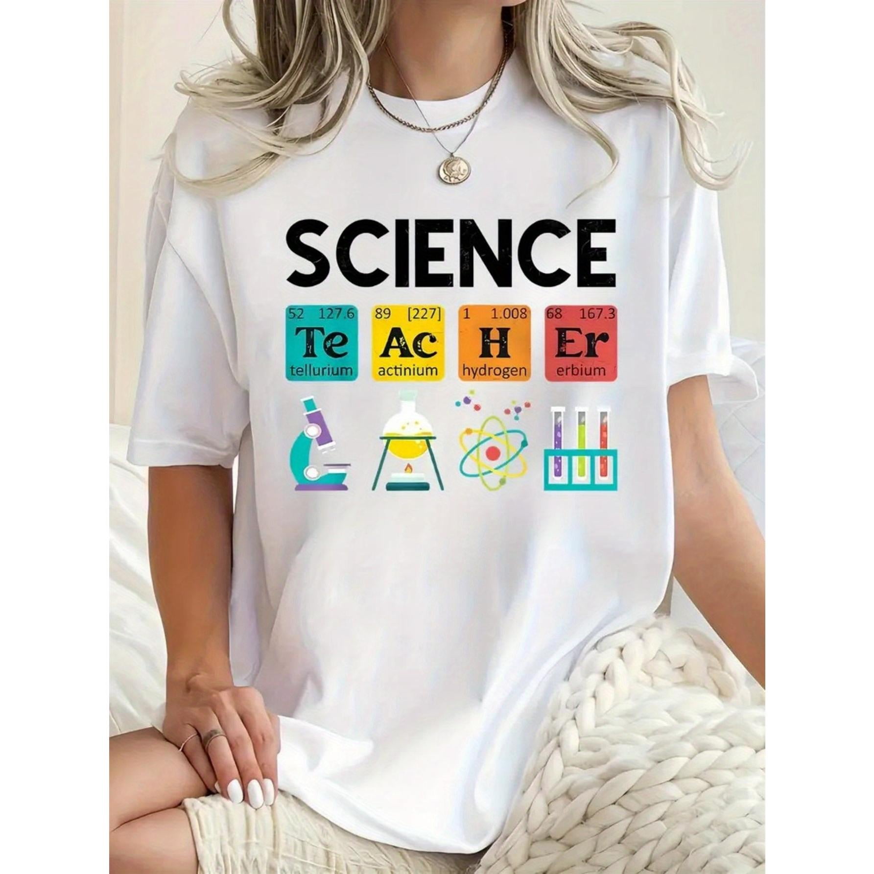 Casual Graphic Tee,Tops Has"Science"Text With Lab Flask Design,Round ...