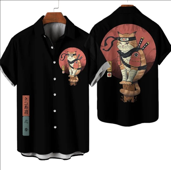 Casual Hawaiian Shirt Man Japanese Bushido 3d Pattern Shirt Men's ...