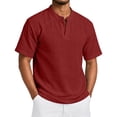 Casual Henley Shirts for Men Cotton Linen Short Sleeve Band Collar ...