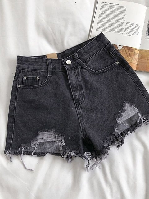 Casual High Waist Denim Shorts Women Summer Pocket Tassel Hole Ripped ...