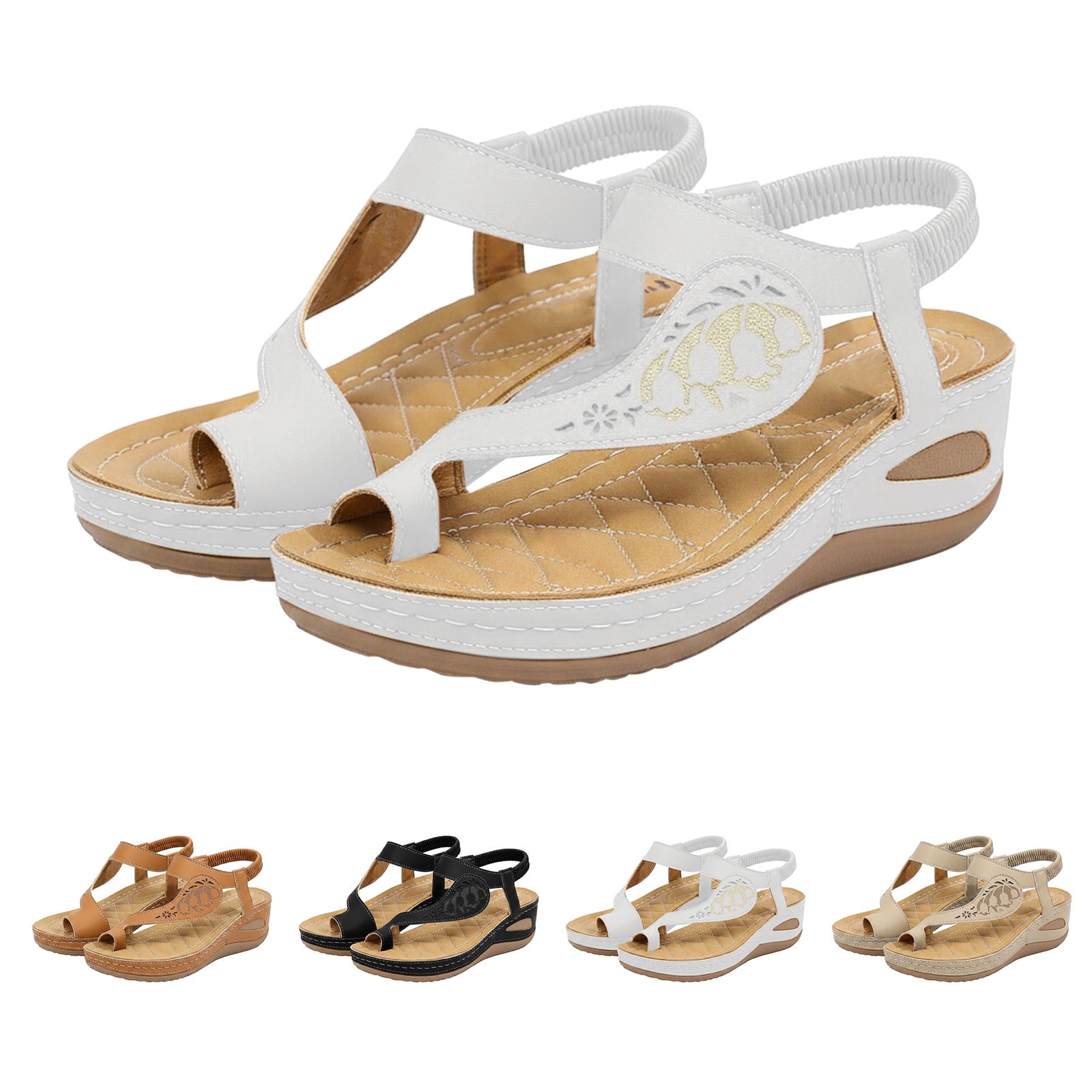 Casual Hollow Toe‑Loop Wedge Sandals for Women, Breathable Elastic ...