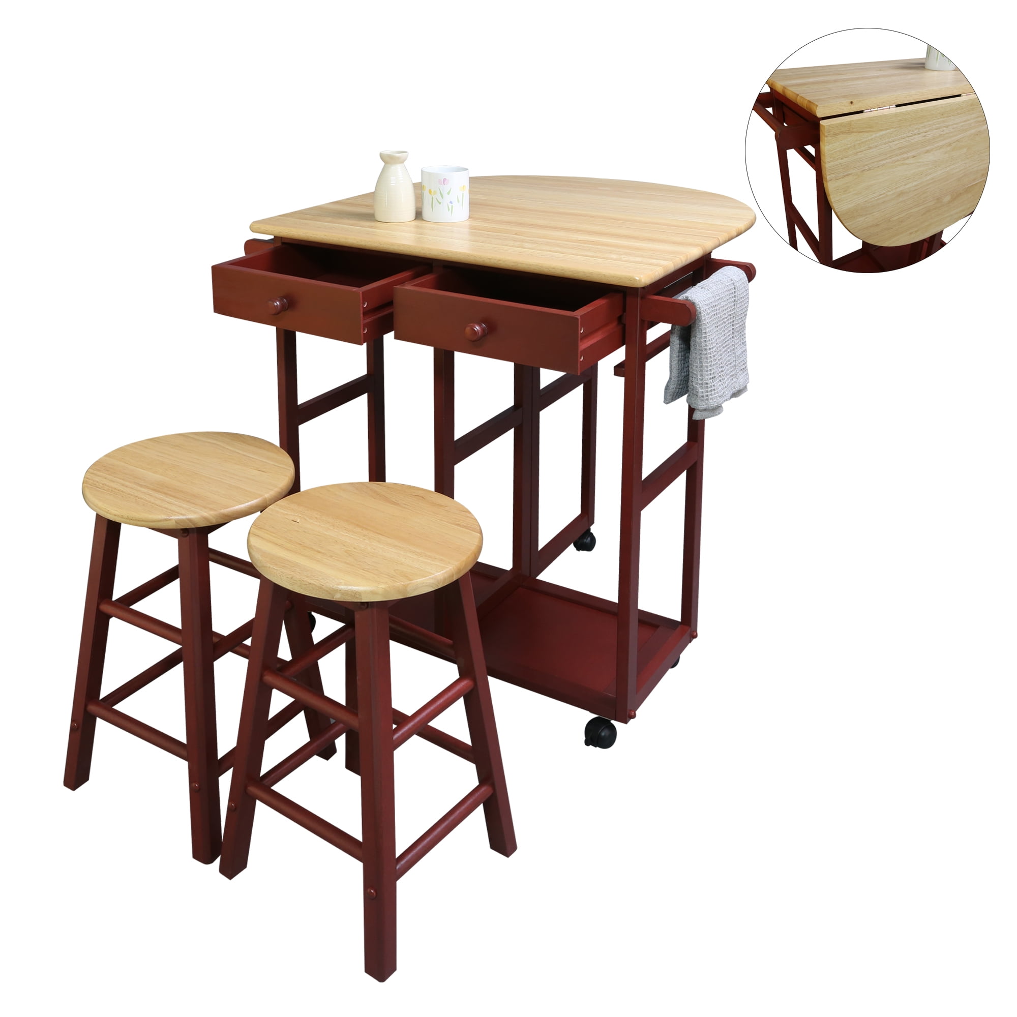 Casual Home New Folding 3-Piece Space Saving Dining Table Rolling Cart ...